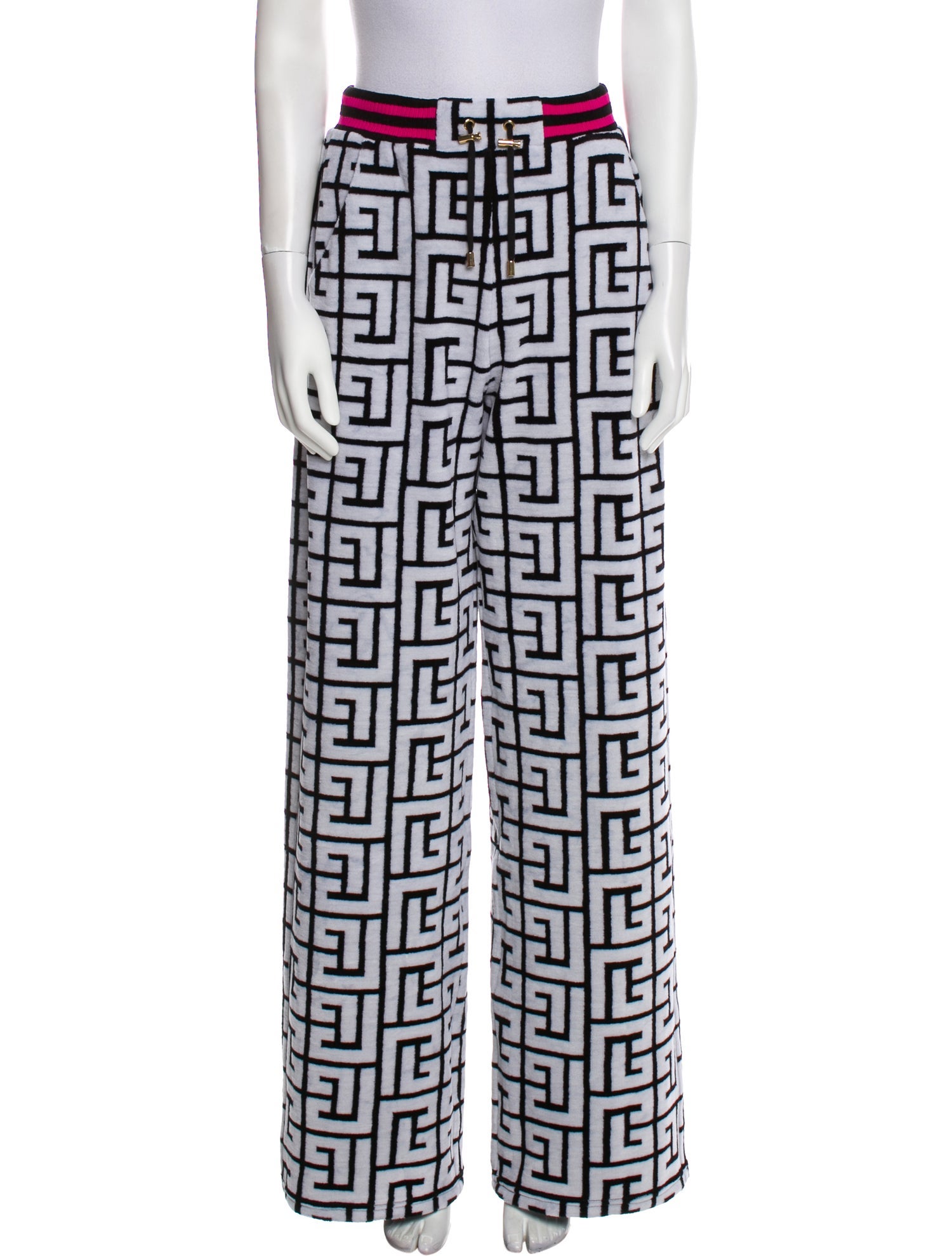Balmain Printed Wide Leg Pants w/ Tags - Black, 11.75" Rise Pants ...