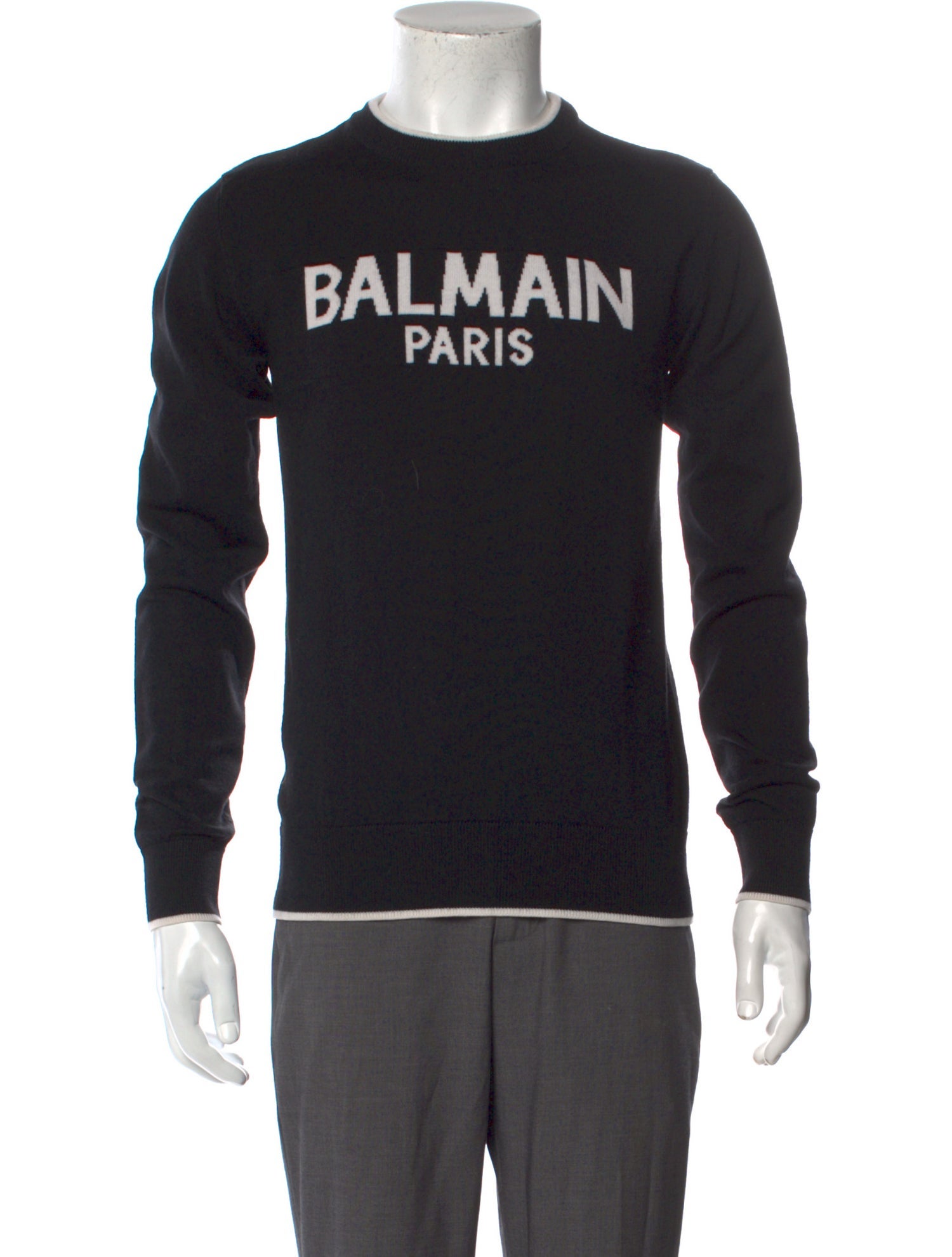 Balmain Graphic Print Crew Neck Pullover - Black Sweaters, Clothing ...