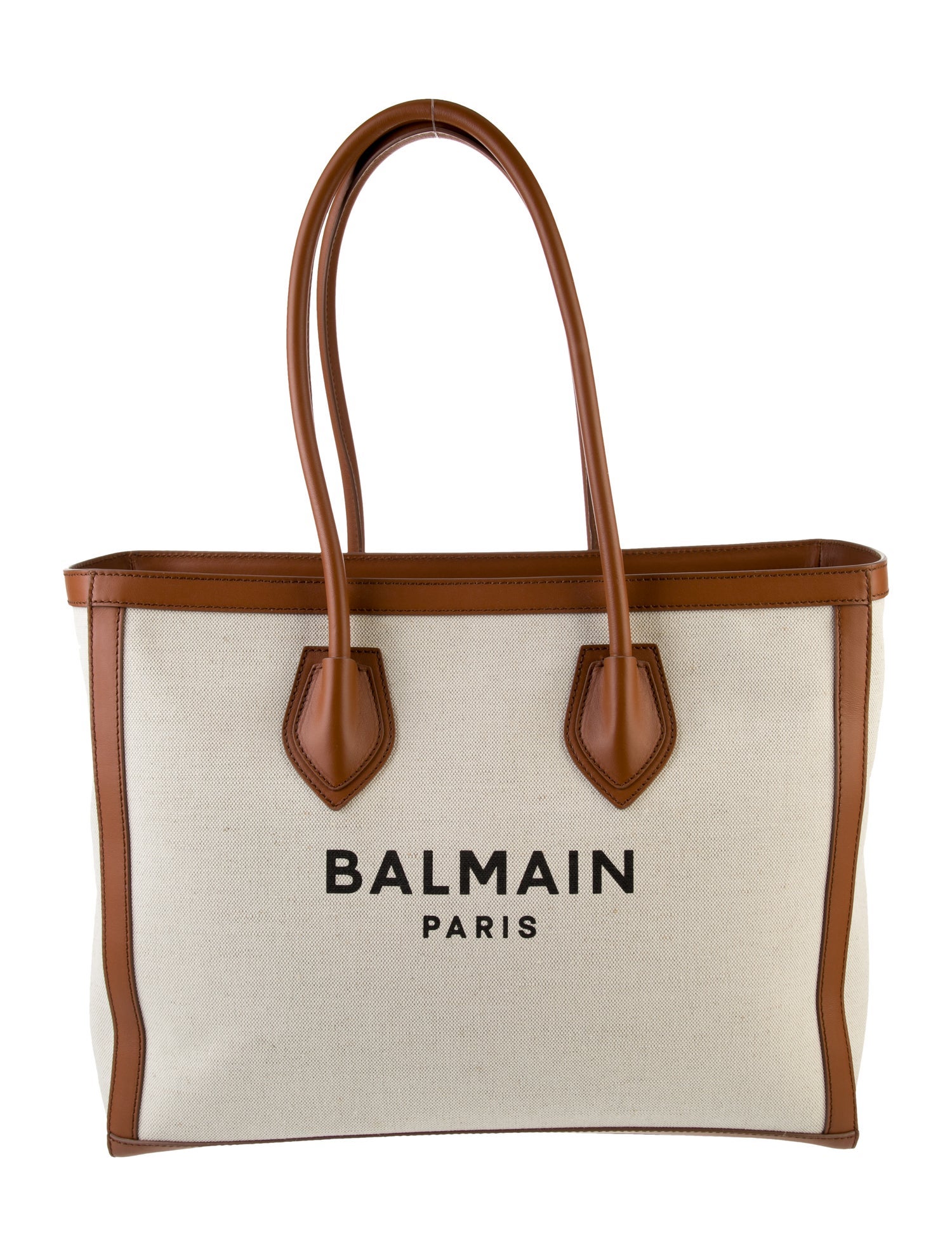 Balmain Logo Canvas Leather-Trimmed Tote - Brown Totes, Handbags ...