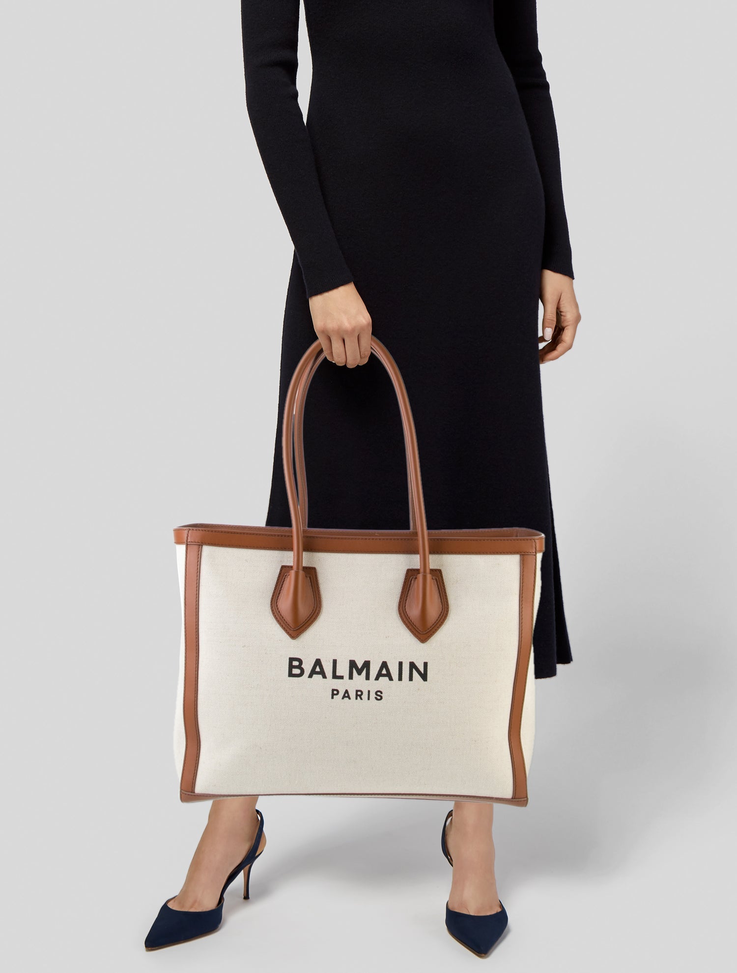Balmain Logo Canvas Leather-Trimmed Tote - Brown Totes, Handbags ...