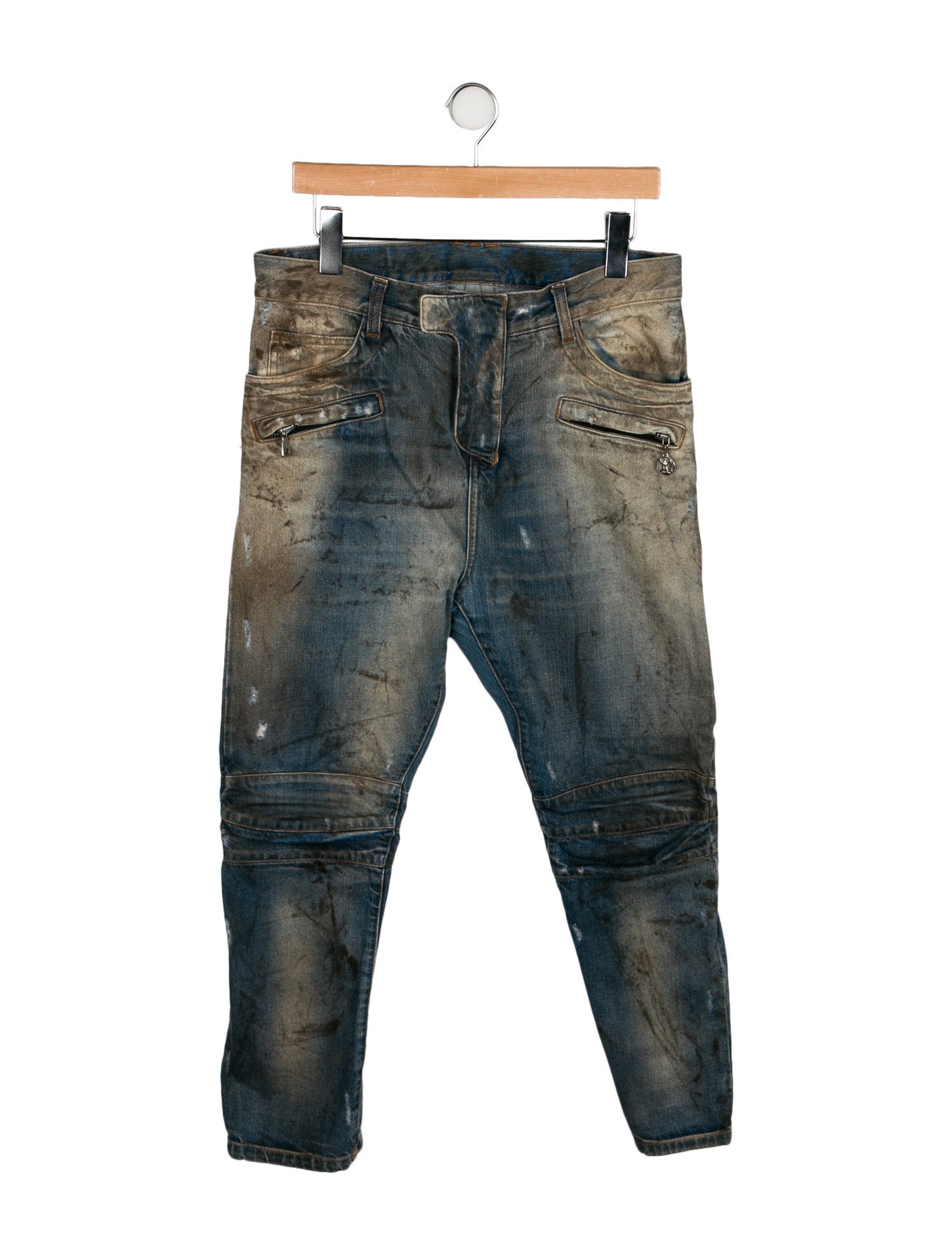 Balmain Moto Jeans - Blue, 12" Rise Jeans, Clothing - BAM85756 | The ...