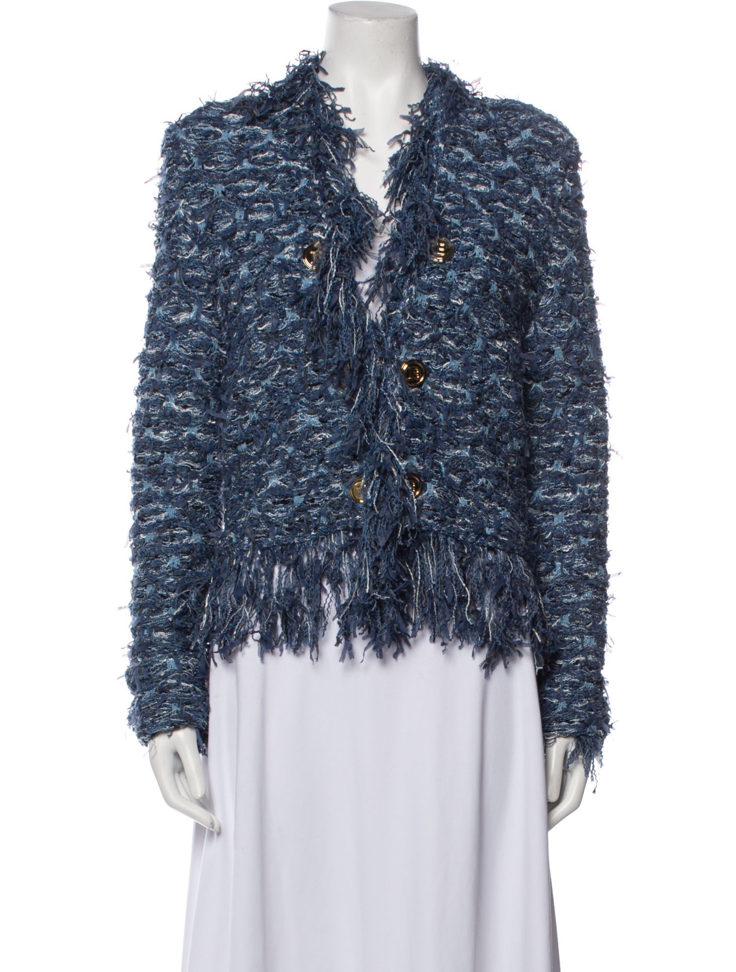 Balmain Tweed Pattern Evening Jacket w/ Tags - Blue Jackets, Clothing ...