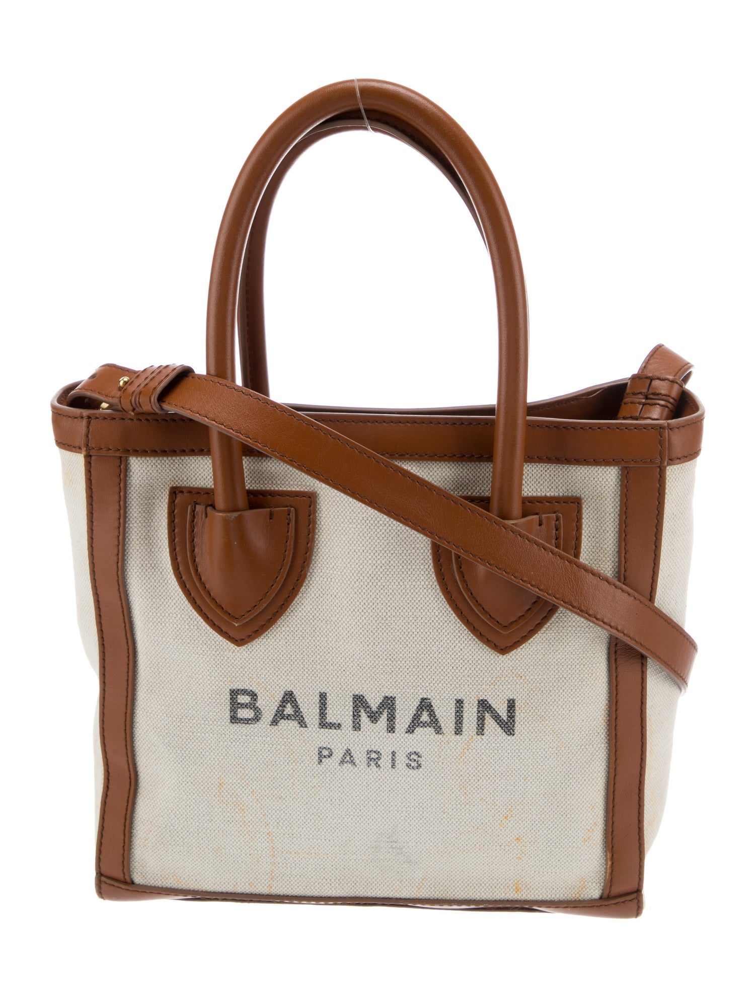 Balmain Canvas Leather Trimmed Tote - Neutrals Totes, Handbags ...