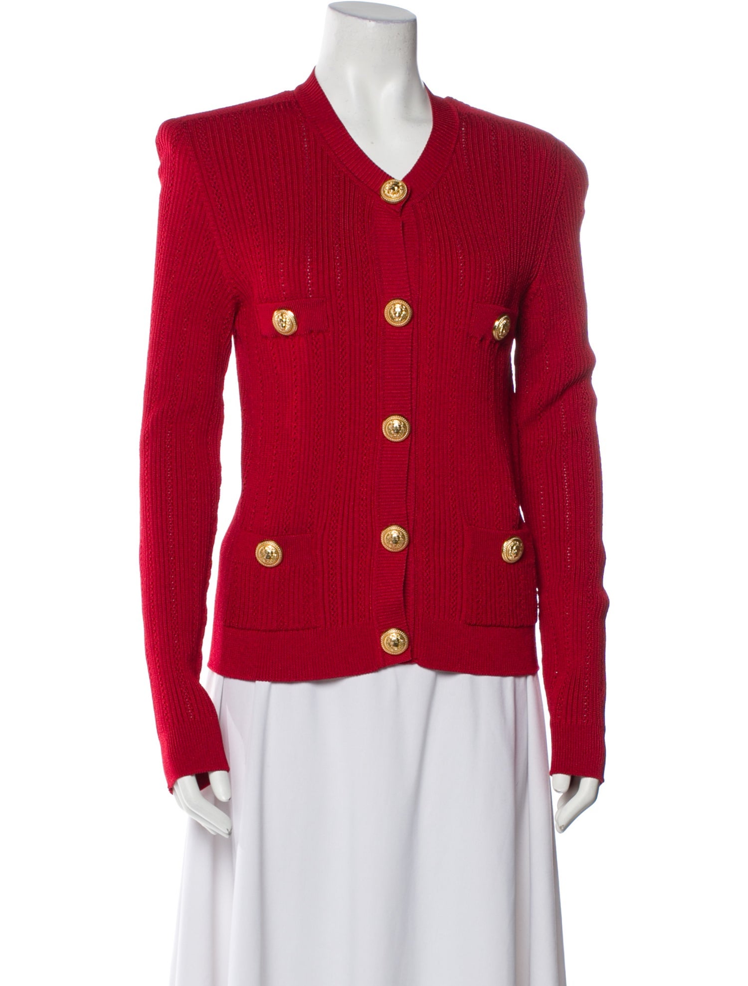 Balmain V-Neck Sweater - Red Knitwear, Clothing - BAM86379 | The RealReal