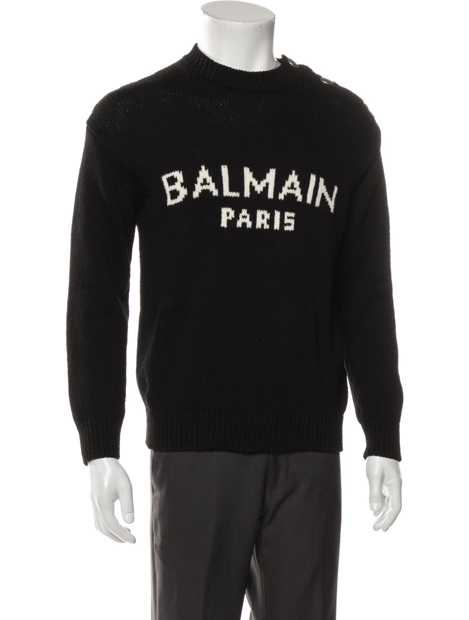 Balmain Merino Wool Graphic Print Pullover - Black Sweaters, Clothing ...
