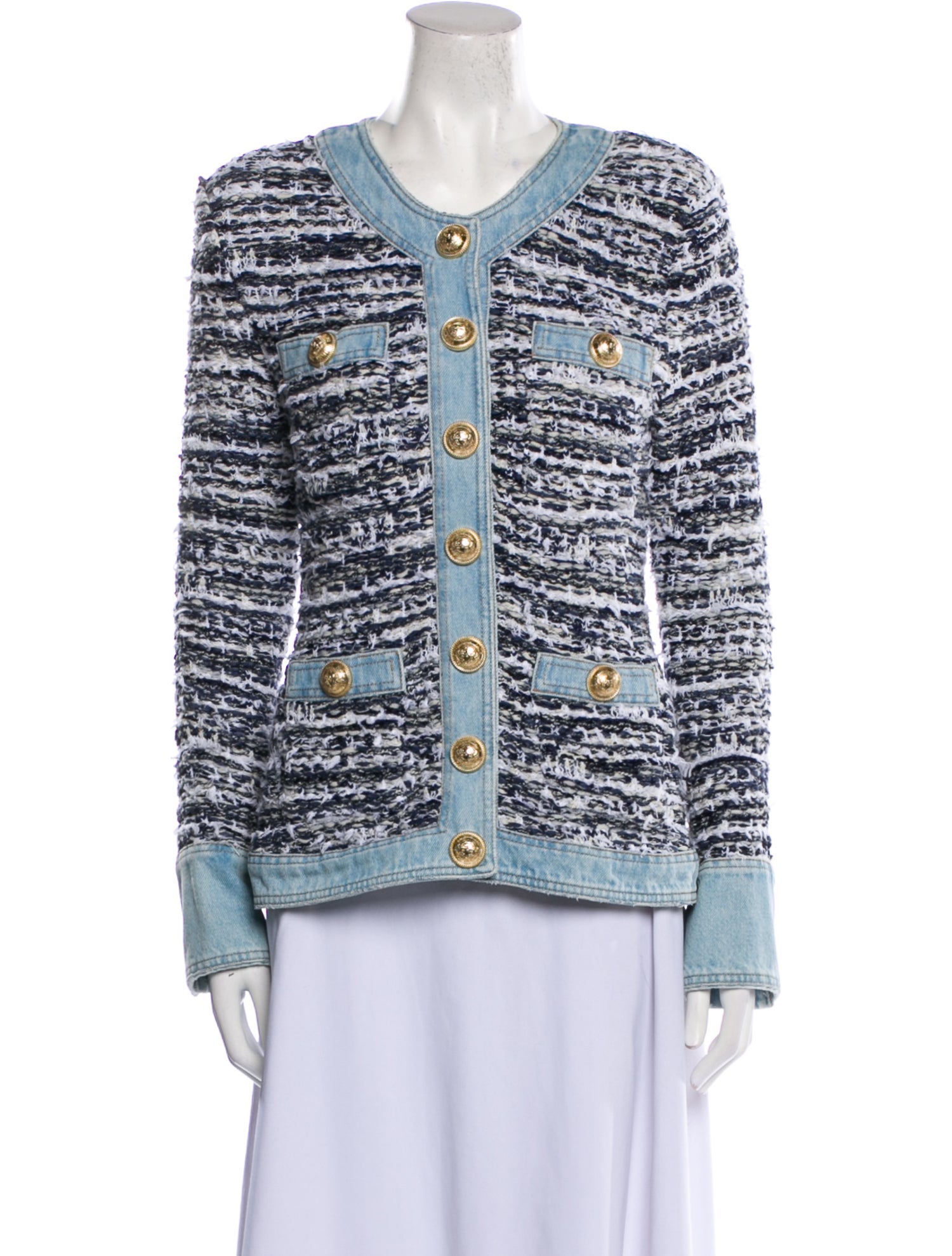 Balmain Tweed Pattern Evening Jacket - Blue Jackets, Clothing ...