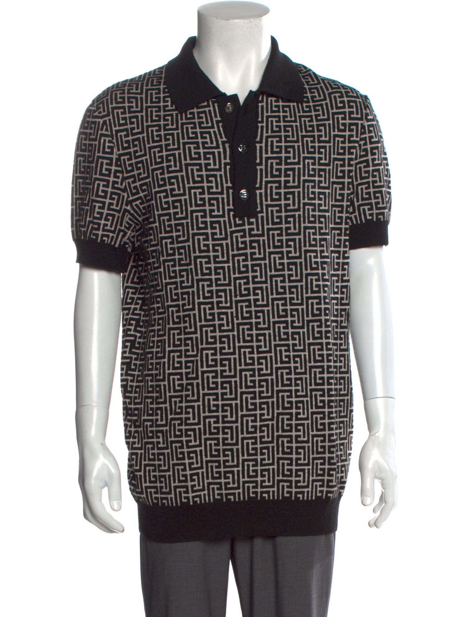 Balmain Printed Collar Polo Shirt - Black Polos, Clothing - BAM87789 ...