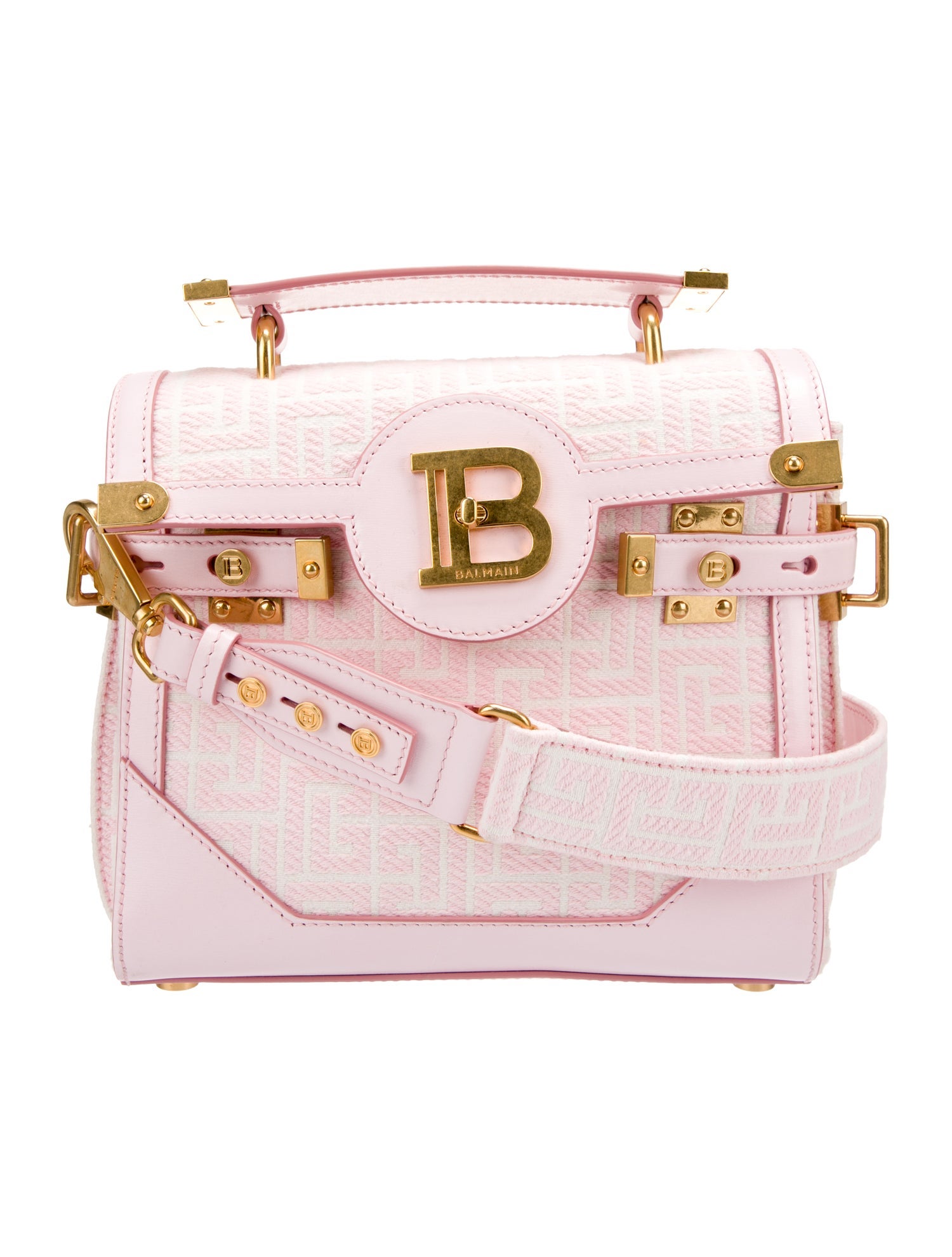 Balmain Logo Printed Leather Trimmed Handle Bag - Pink Handle Bags ...