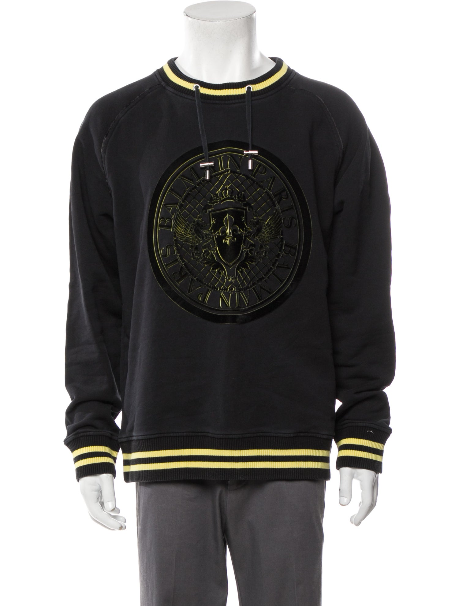 Balmain Graphic Print Crew Neck Pullover - Black Sweaters, Clothing ...