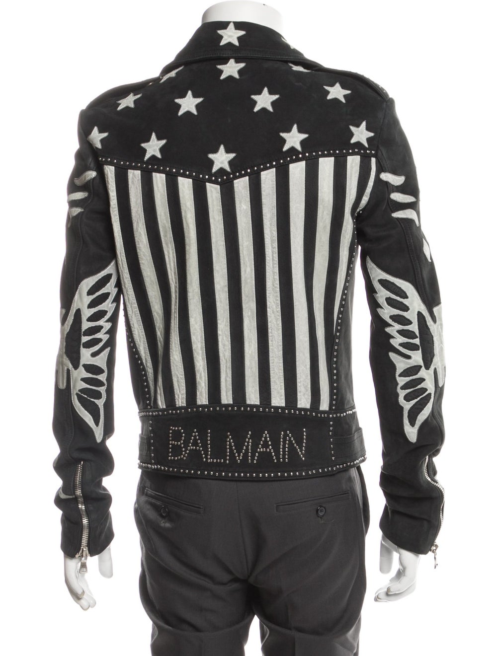 Balmain Leather Printed Moto Jacket - Black Outerwear, Clothing ...