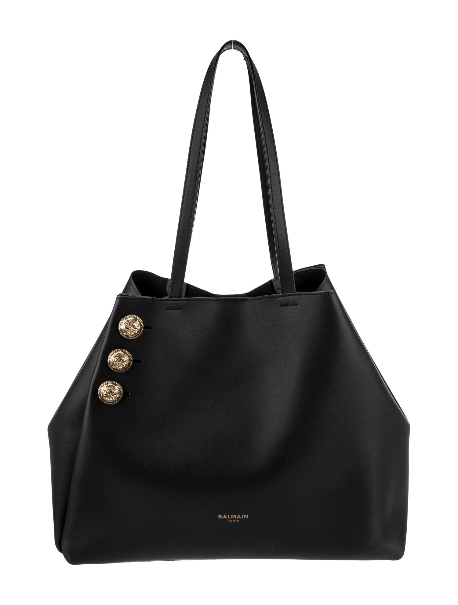 Balmain Leather Shopper Tote w/ Pouch - Black Totes, Handbags ...