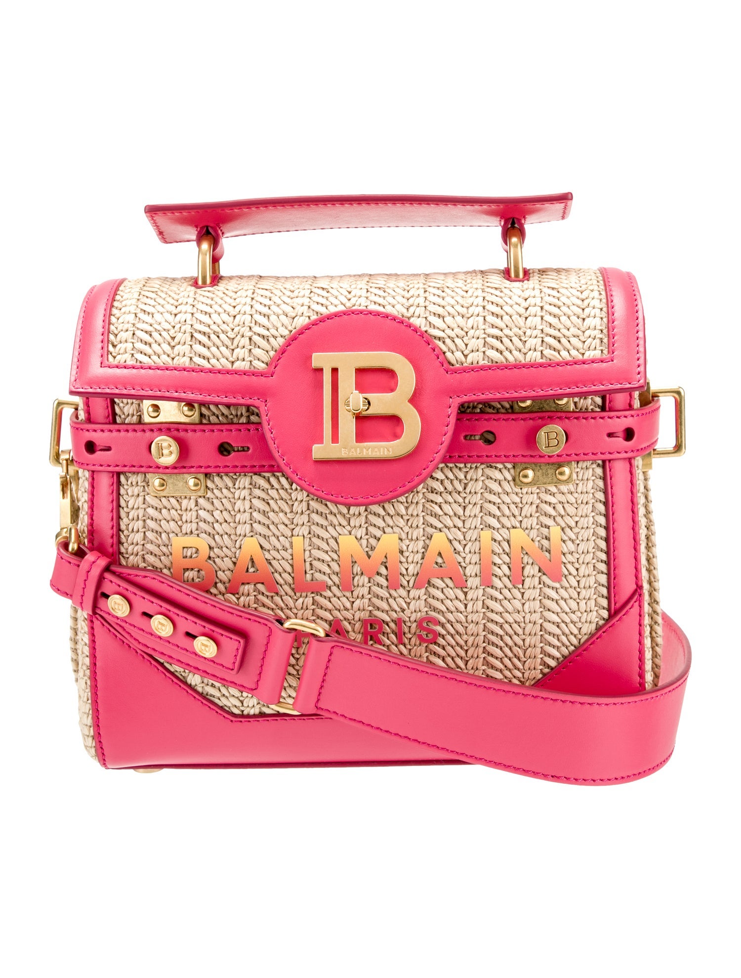 Balmain Raffia Leather-Trimmed Handle Bag - Neutrals Handle Bags ...