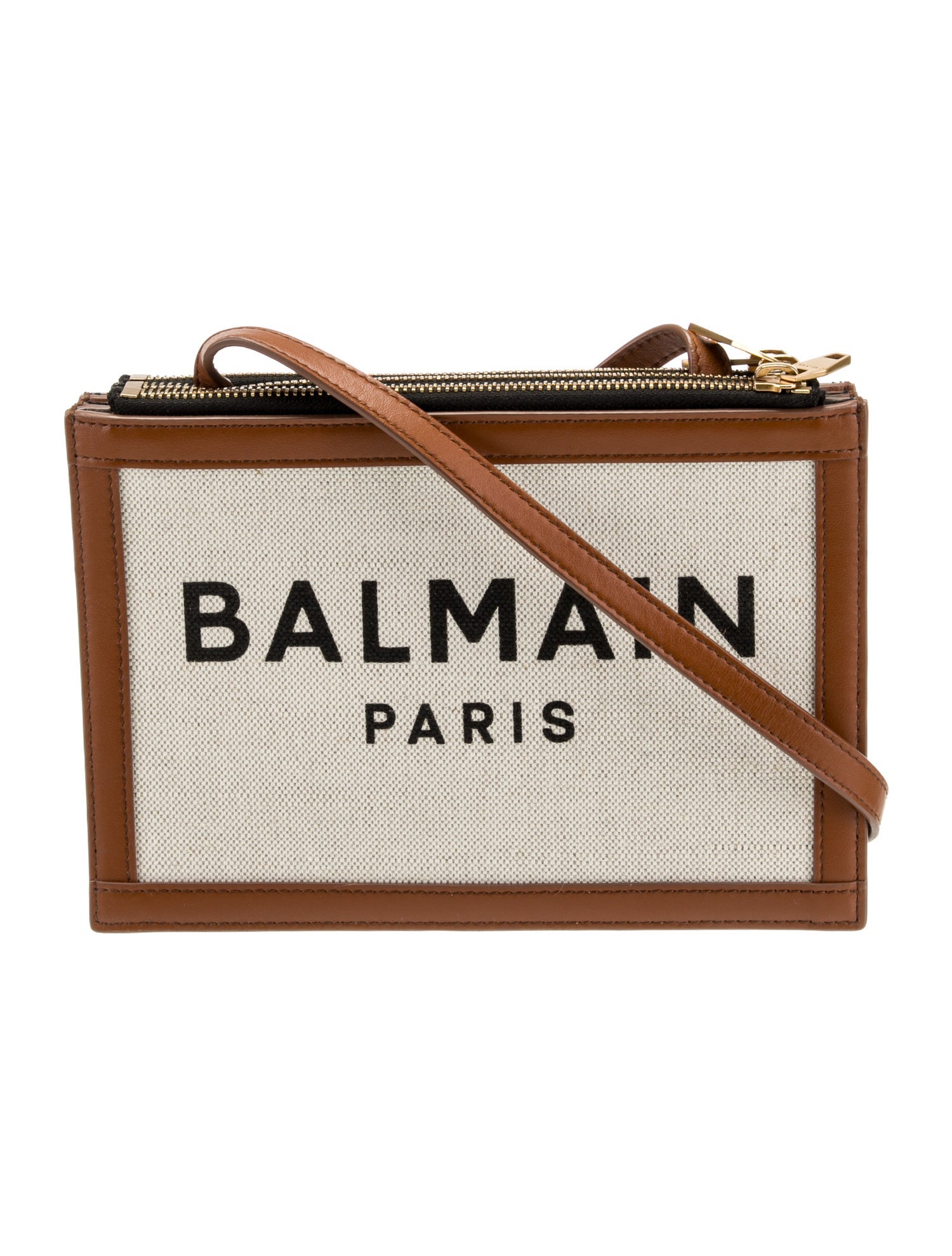 Balmain Leather-Trimmed Crossbody Bag - Neutrals Crossbody Bags ...