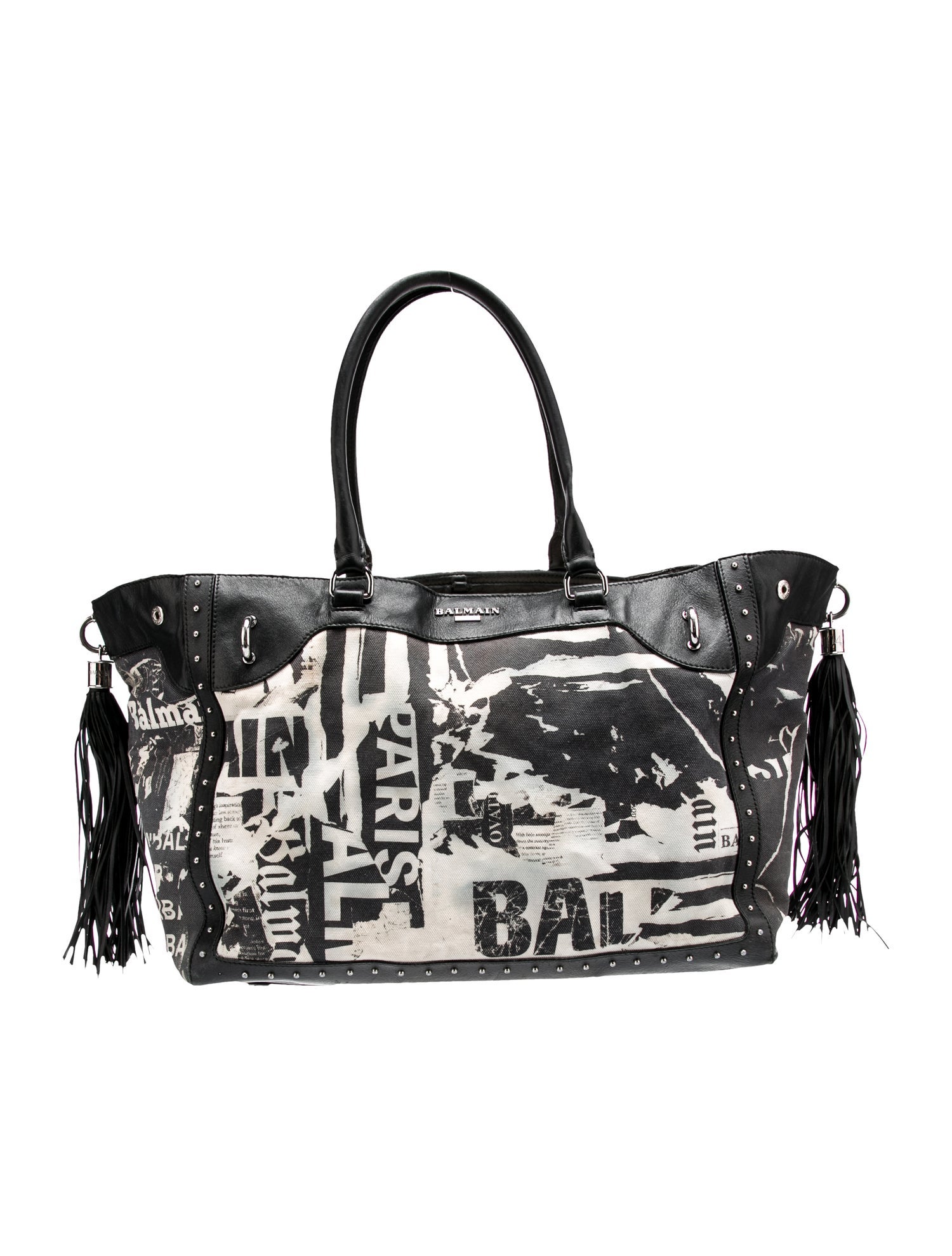Balmain Canvas Leather-Trim Tote - Black Totes, Handbags - BAM92580 ...