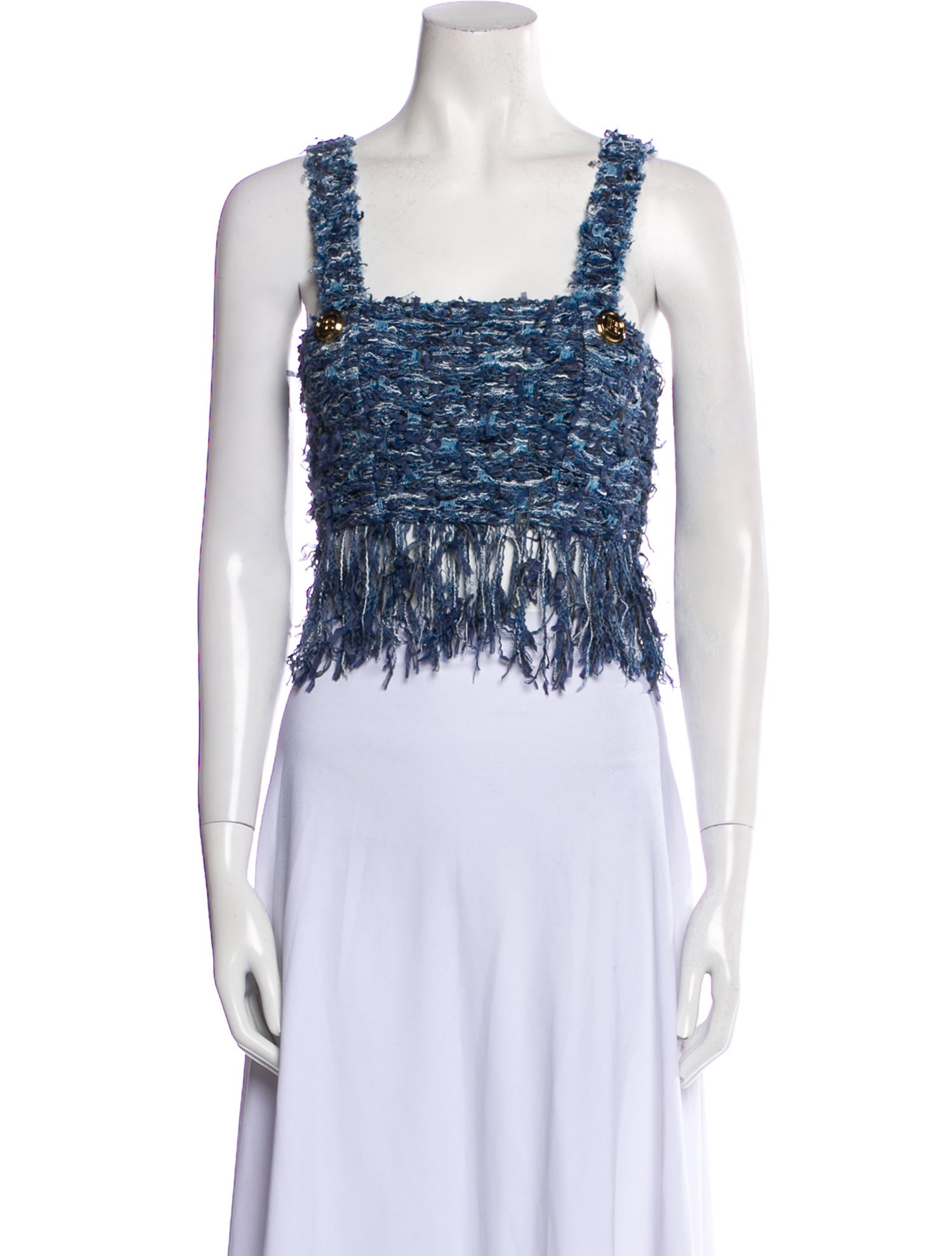 Balmain Square Neckline Sleeveless Crop Top - Blue Tops, Clothing ...