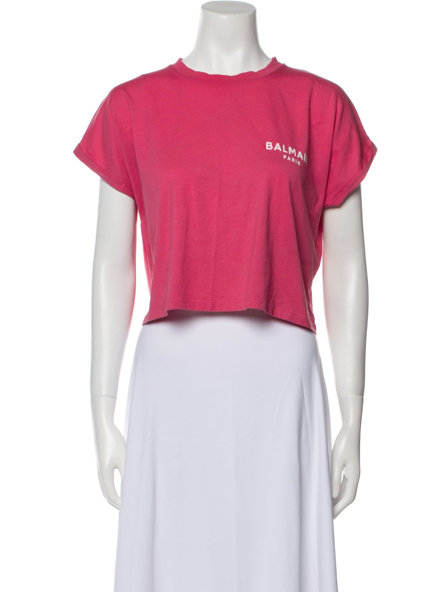 Balmain Graphic Print Crew Neck Crop Top - Pink Tops, Clothing ...