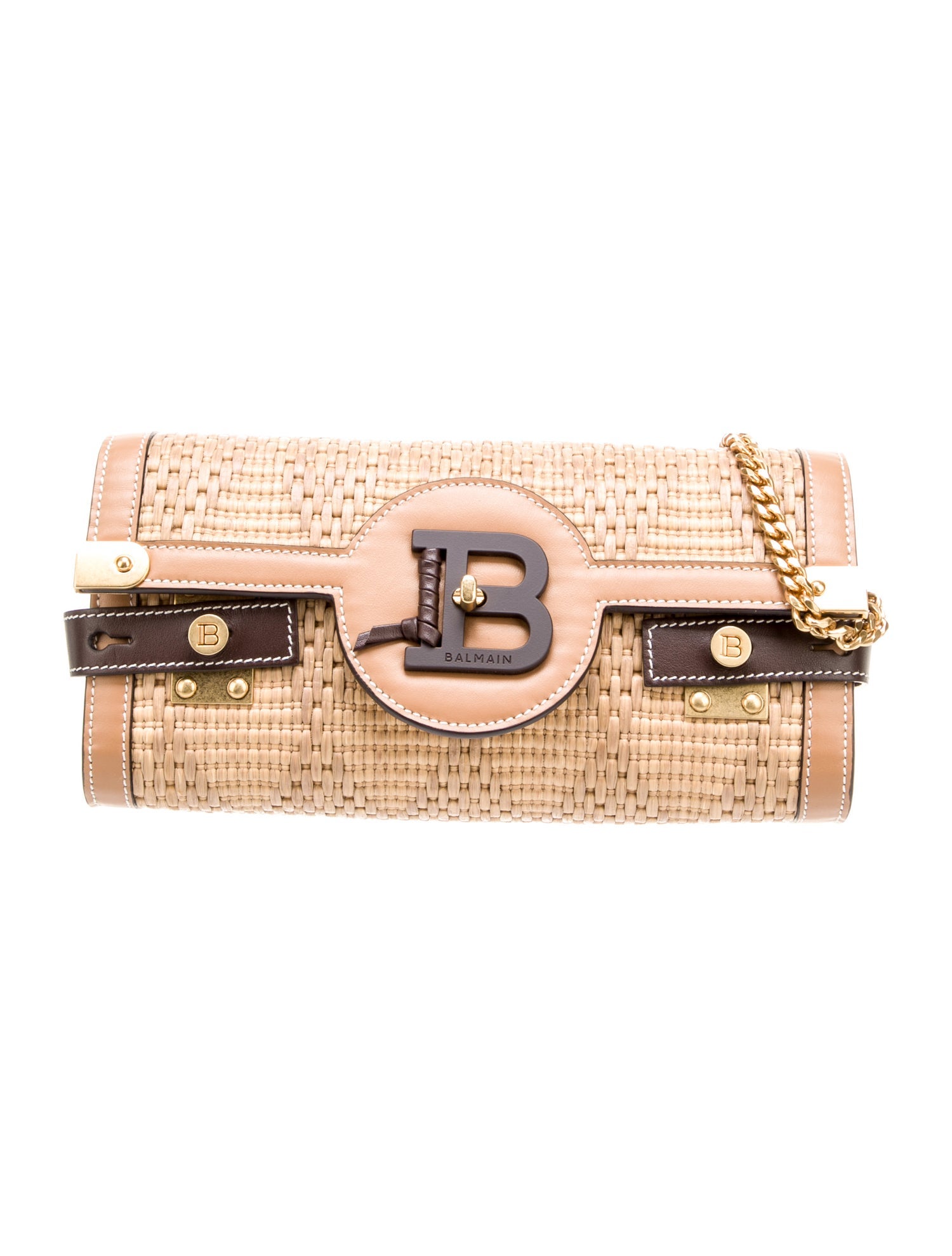 Balmain Raffia Clutch w/ Tags - Brown Crossbody Bags, Handbags ...