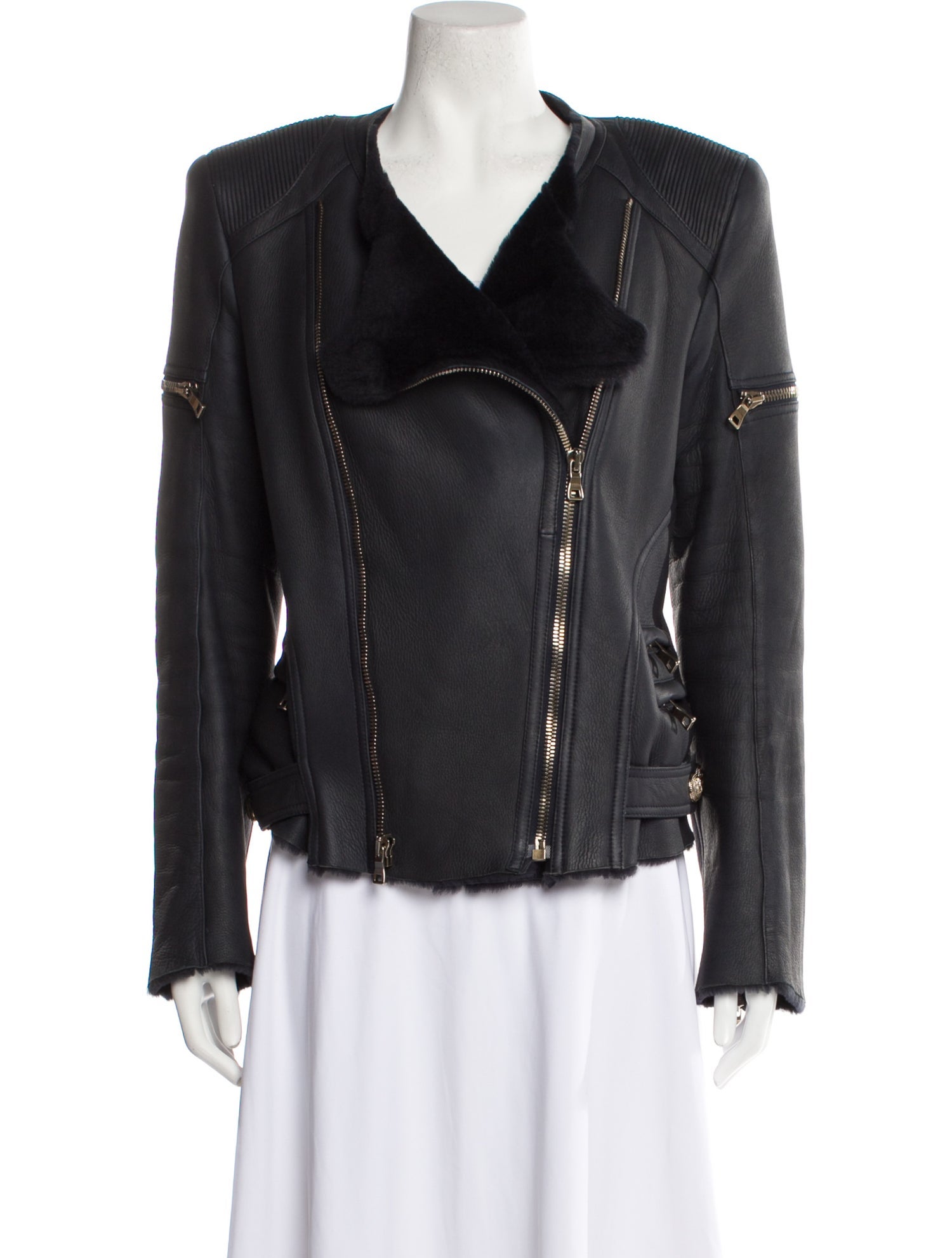Balmain Lamb Leather Biker Jacket - Blue Jackets, Clothing - BAM96829 ...