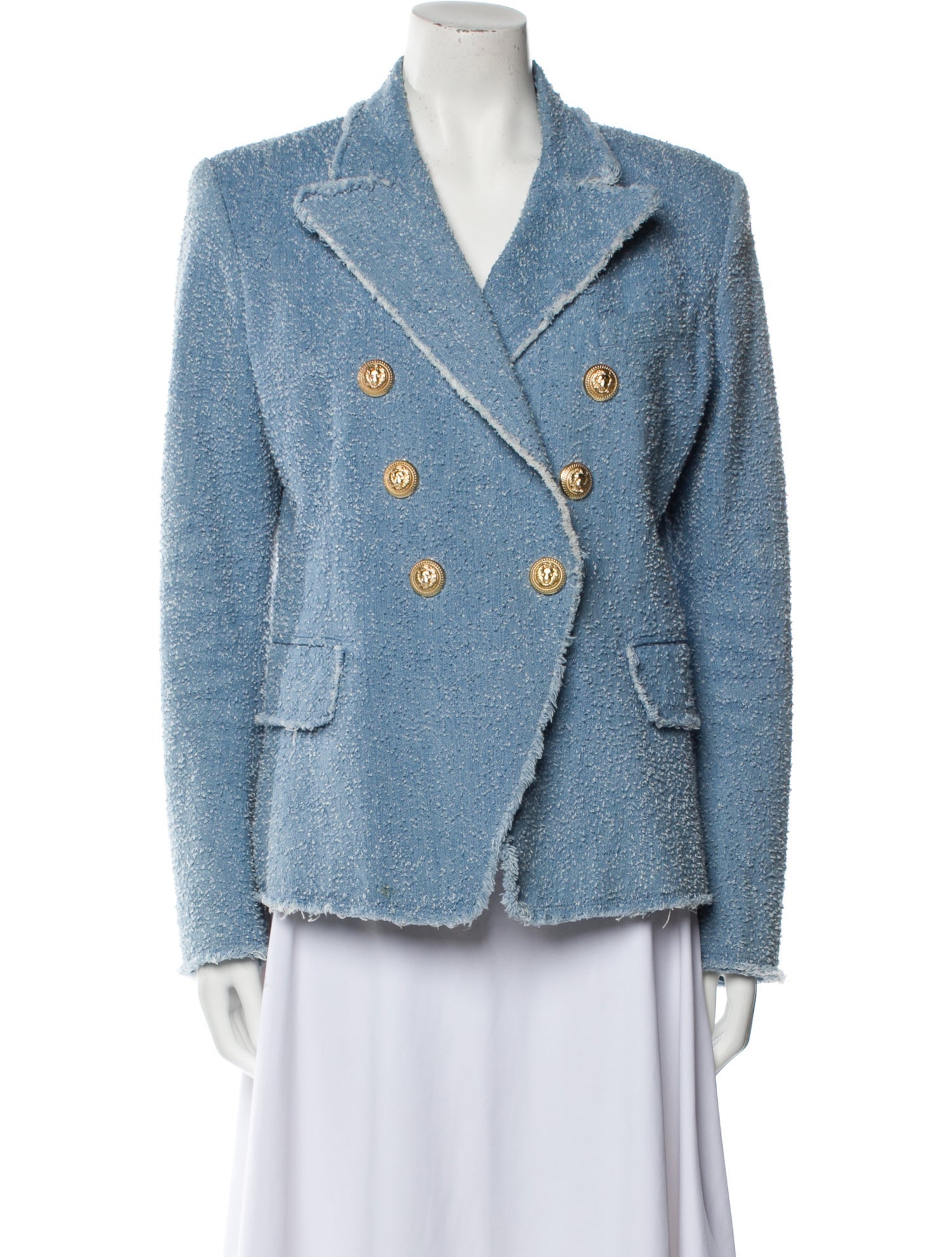 Balmain Tweed Pattern Denim Jacket - Blue Jackets, Clothing - BAM99750 ...