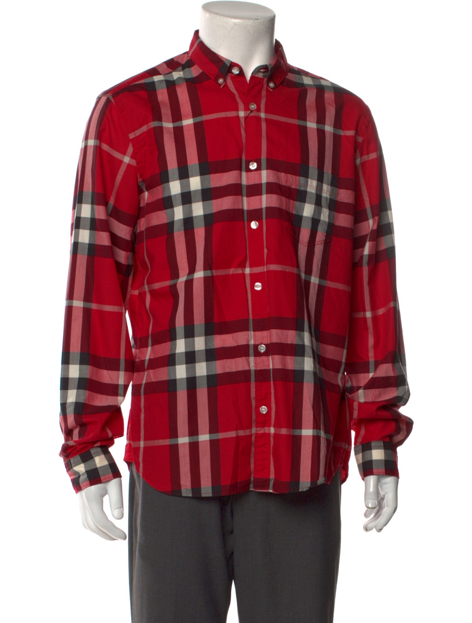 Burberry Brit Plaid Print Long Sleeve Shirt w/ Tags - Red Casual Shirts ...