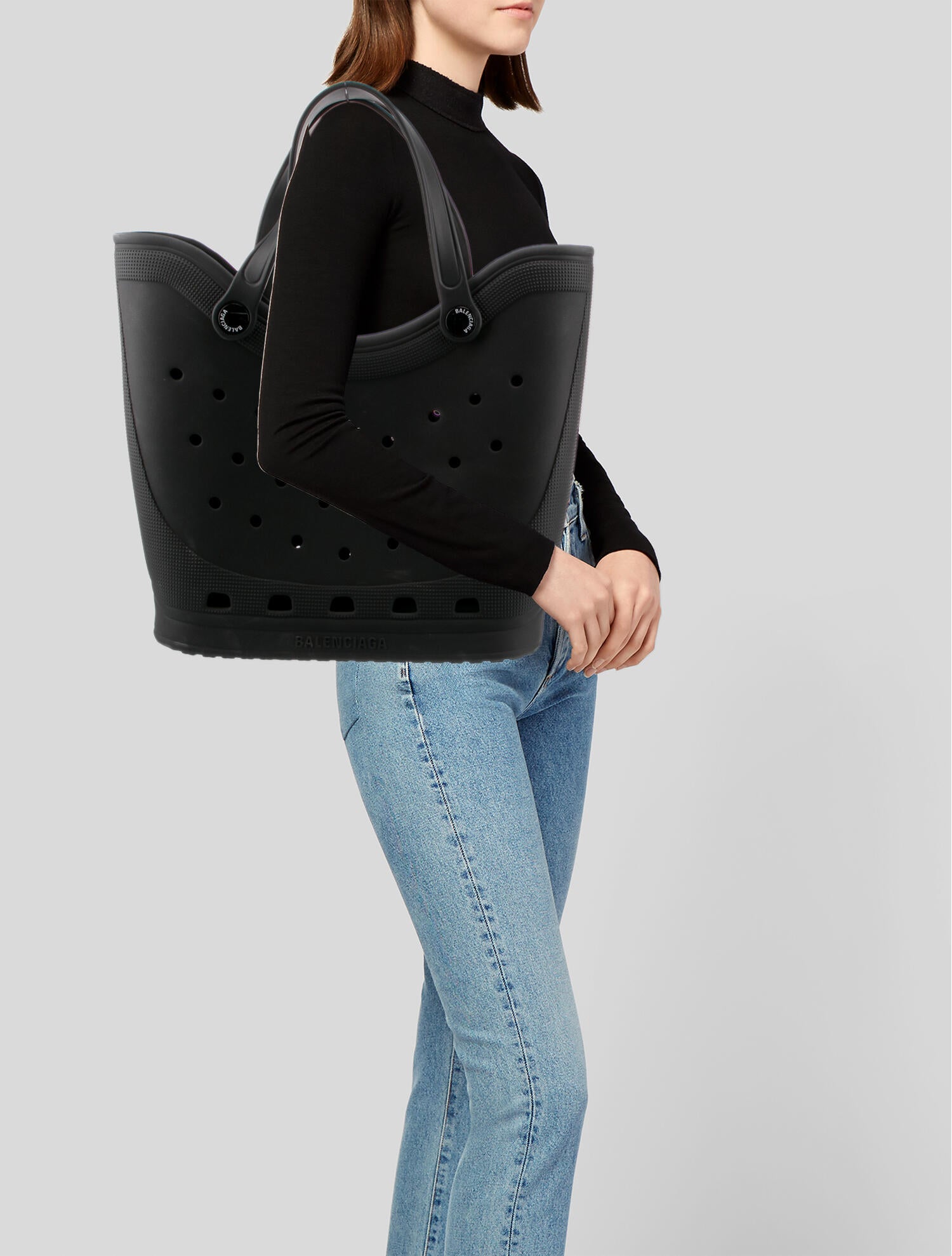 Balenciaga x Crocs Perforated Rubber Large Tote - Black Totes, Handbags ...