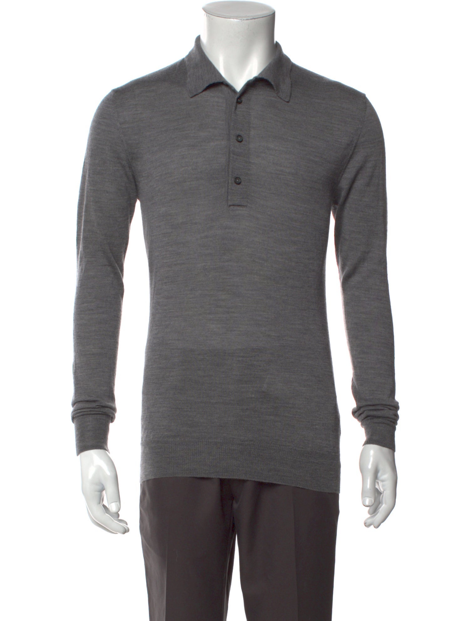 Billy Reid Merino Wool Collar Polo Sweater - Grey Sweaters, Clothing ...