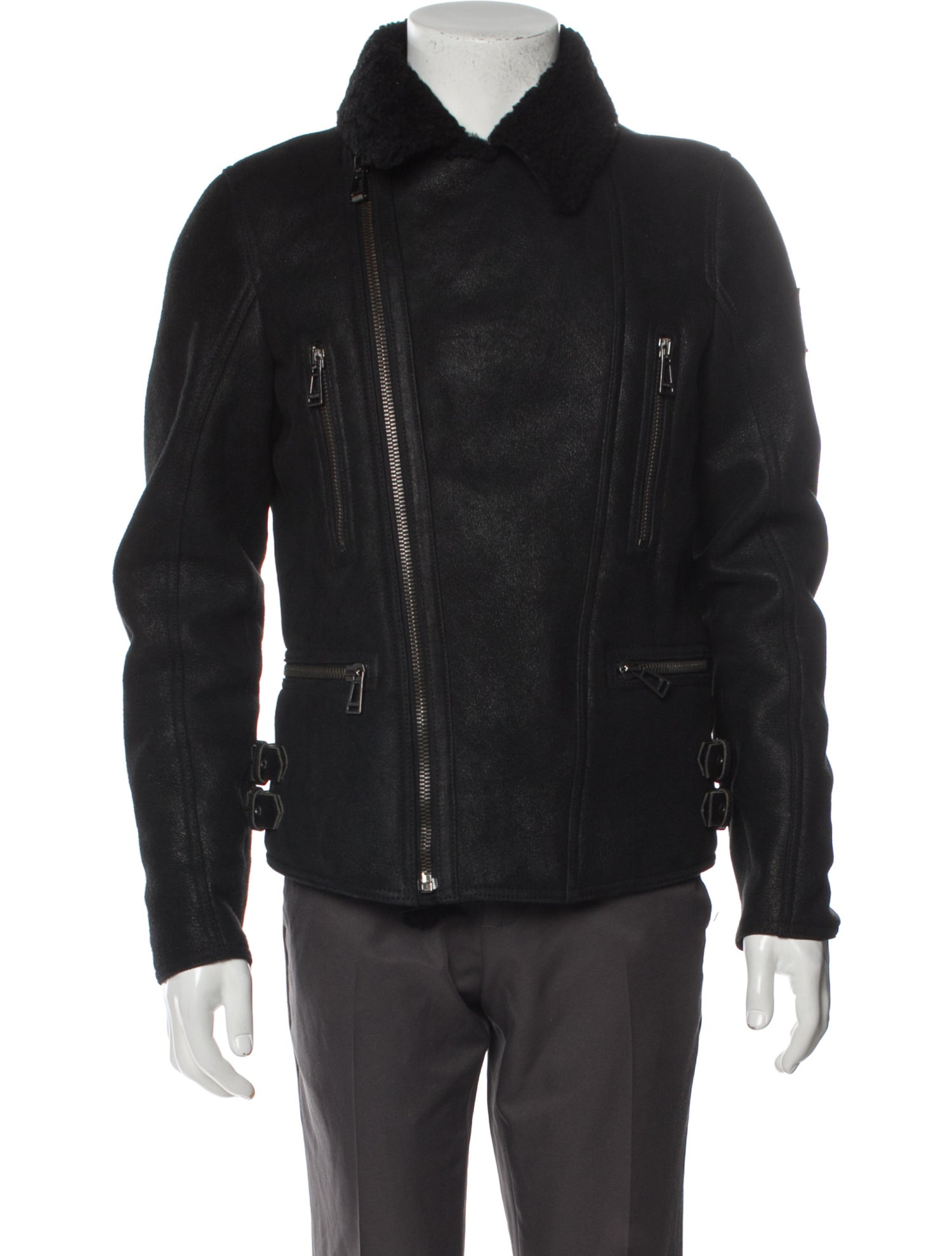 Belstaff Shearling Moto Jacket - Black Outerwear, Clothing - BEL35487 ...
