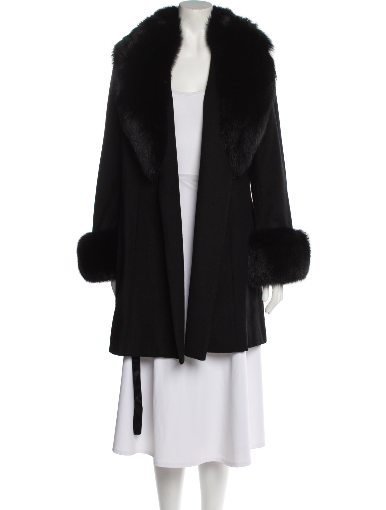 Belle Fare Cashmere Faux Fur Coat - Black Coats, Clothing - BELLF21397 ...