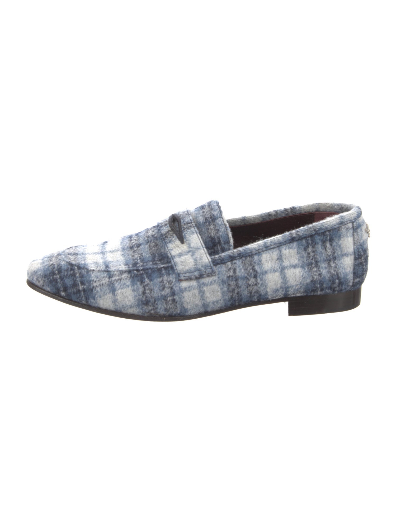 Bougeotte Wool Plaid Print Loafers - Blue Flats, Shoes - BGHYU20353 ...