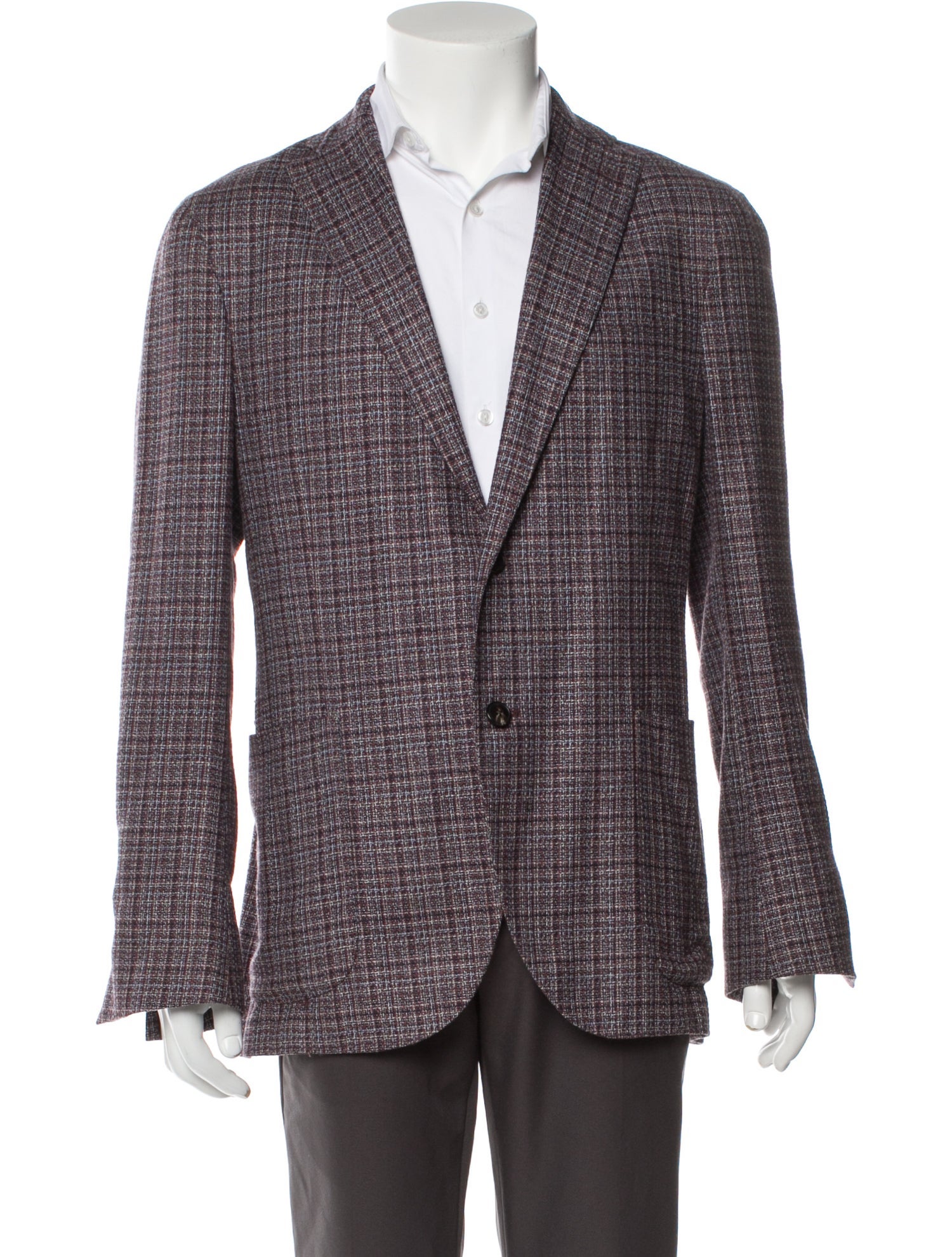 Boglioli Plaid Print Suit Vest - Burgundy Suiting, Clothing - BGL23772 ...
