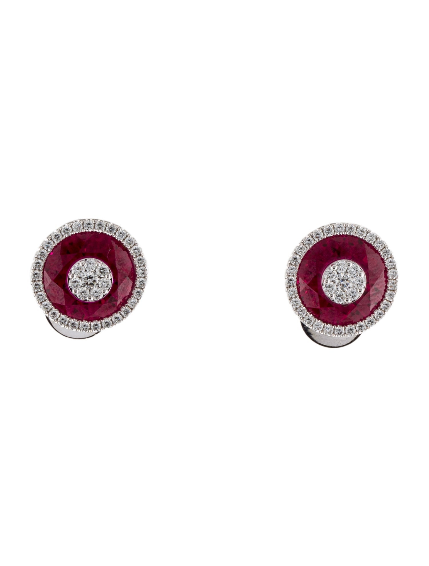 Bhansali 18K Synthetic Ruby & Diamond One Collection Stud Earrings - 18K White Gold Stud ...