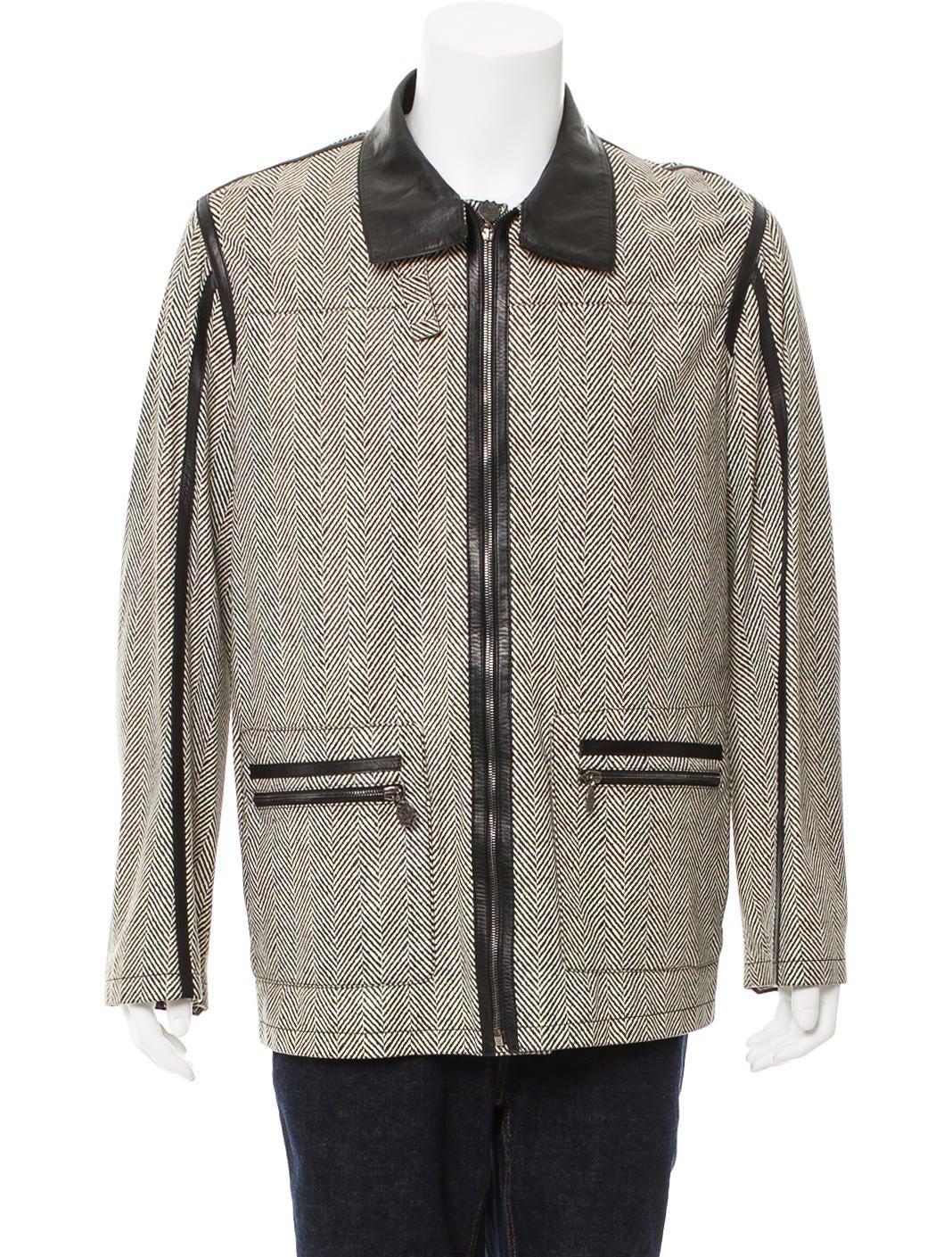 Bijan Herringbone Print Leather Jacket - Clothing - BIJAN20009 | The ...