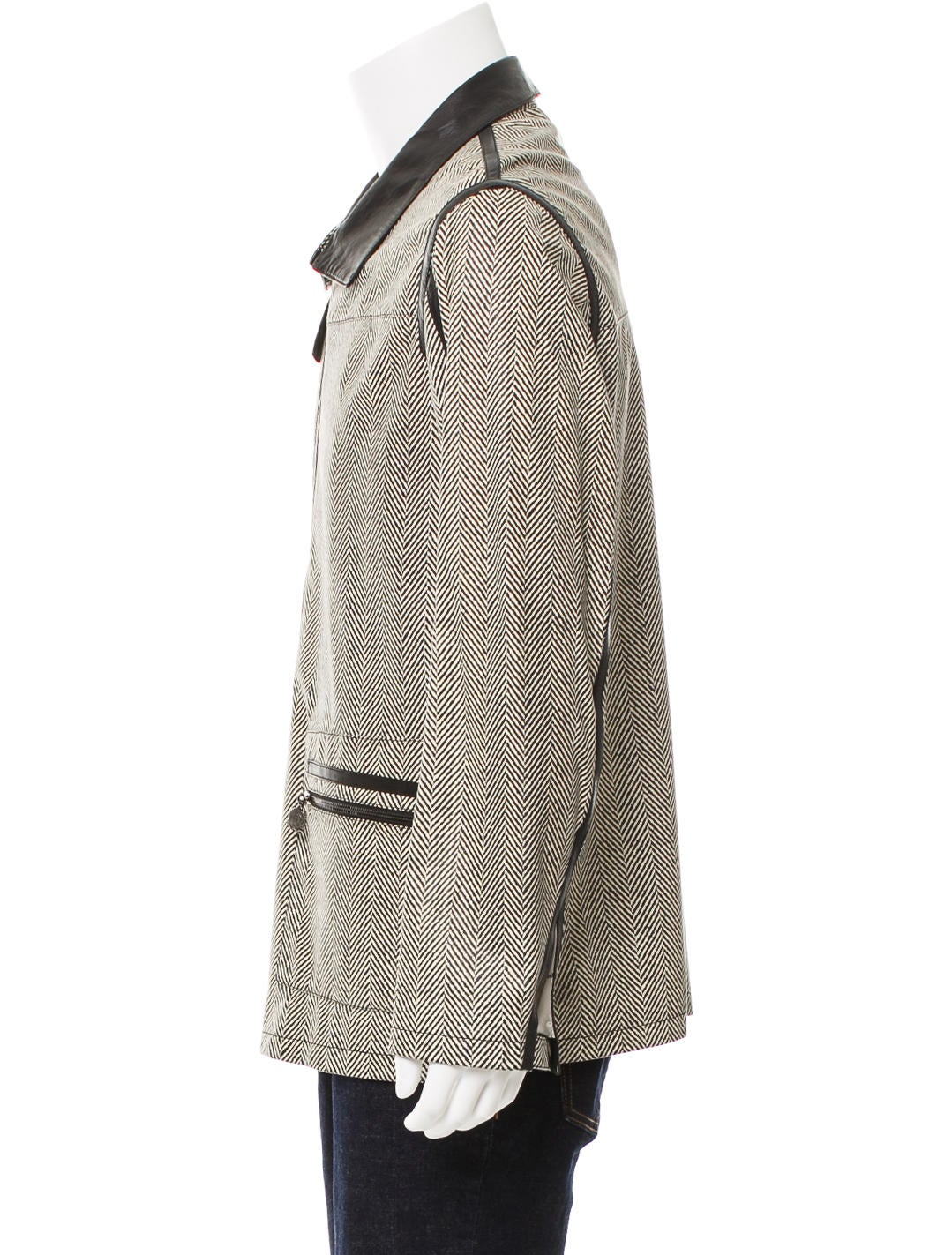 Bijan Herringbone Print Leather Jacket - Black Outerwear, Clothing ...