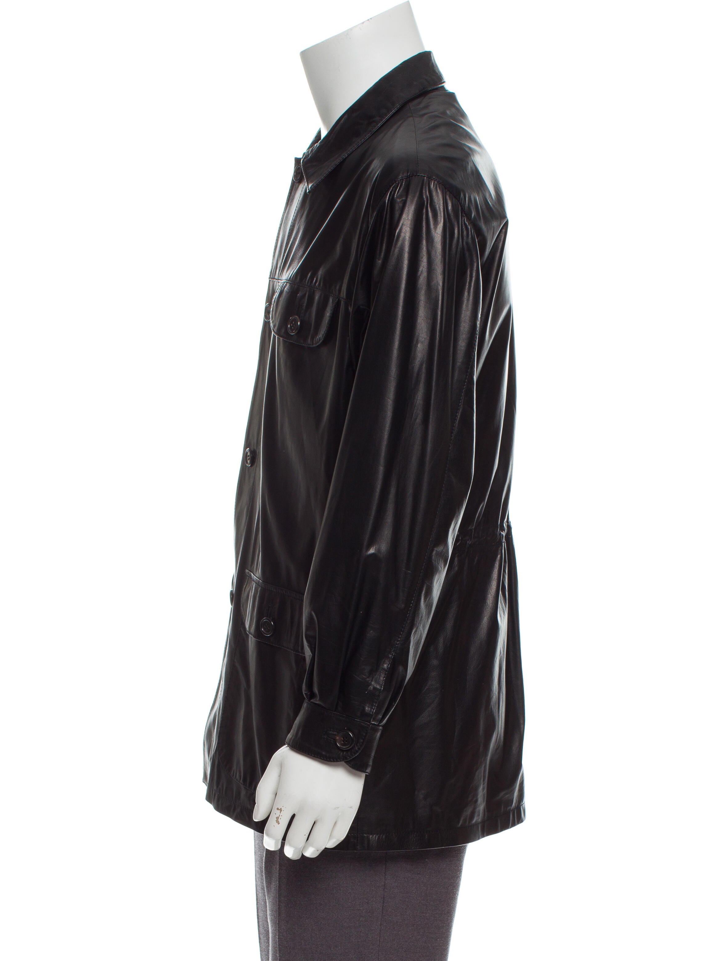 Bijan Leather Button-Up Jacket - Black Outerwear, Clothing - BIJAN20210 ...