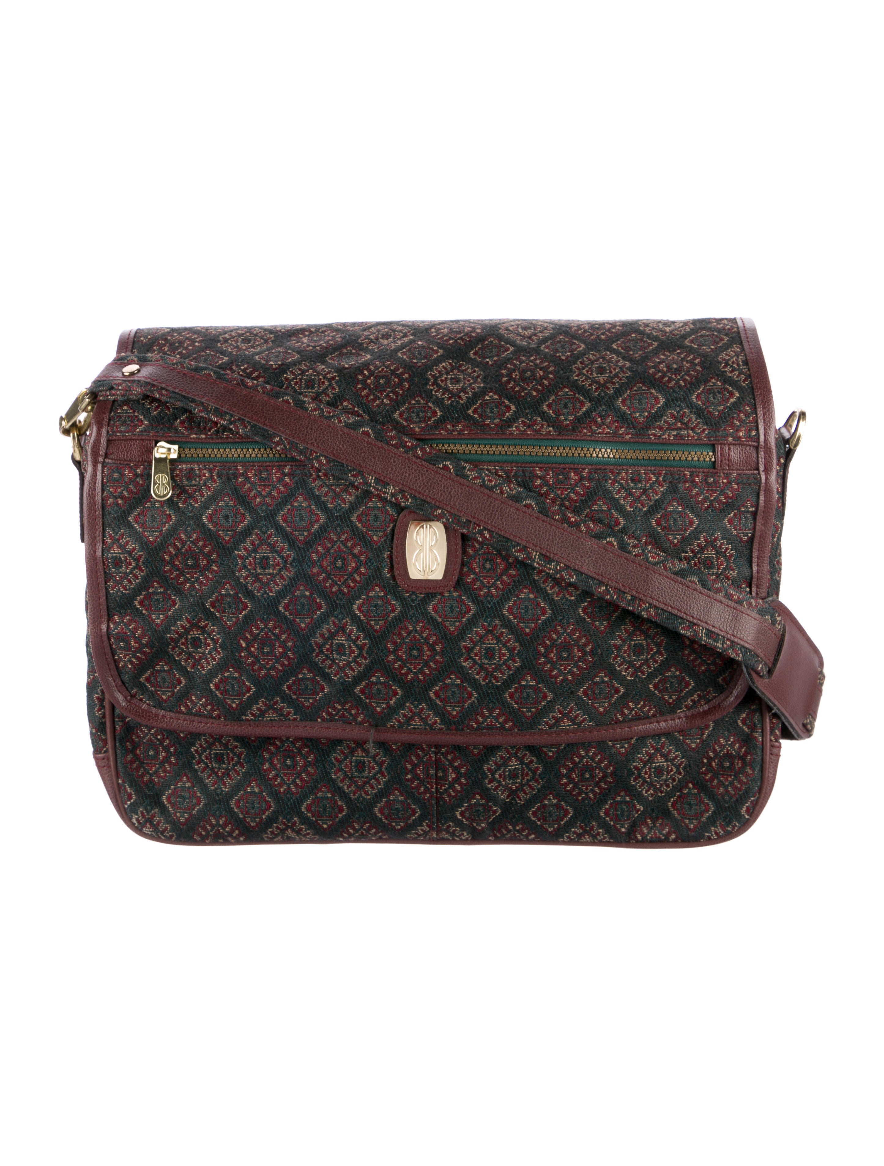 Bill Blass Leather-Trimmed Patterned Shoulder Bag - Green Shoulder Bags ...