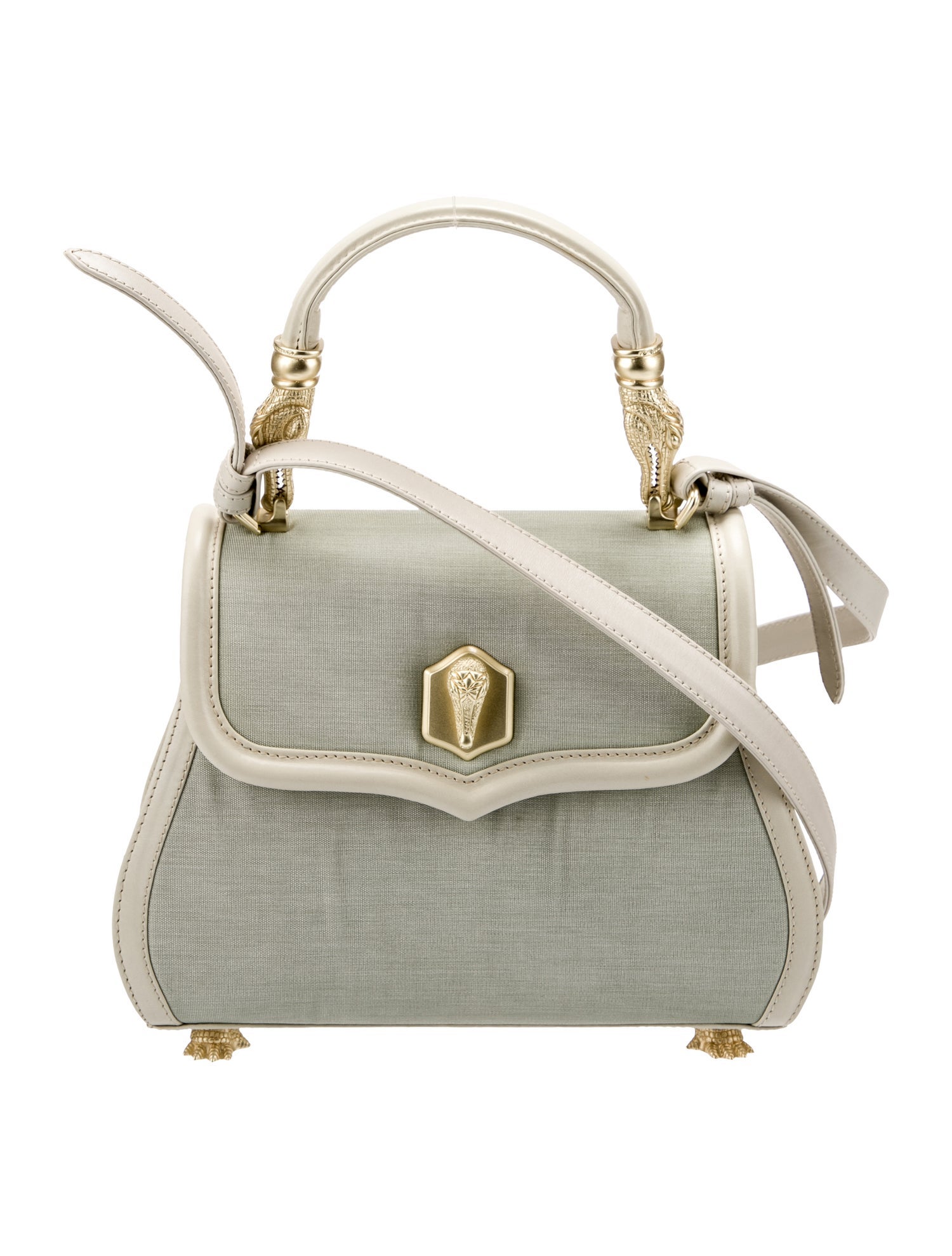 Kieselstein-Cord Leather Trimmed Canvas Handle Bag - Green Handle Bags ...