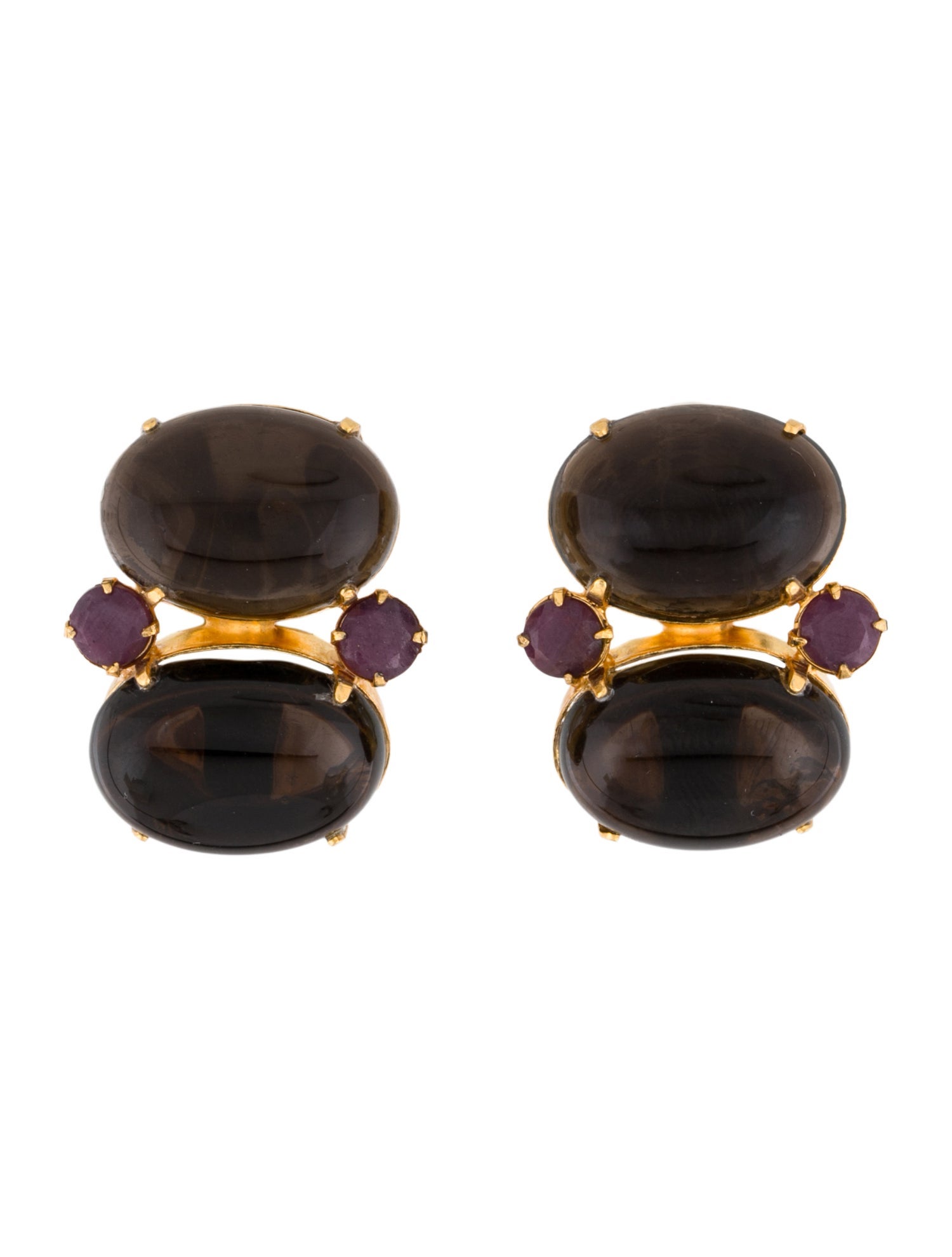 Bounkit Multi-Color Stone "Aida" Stud Clip On Earrings - Gold-Tone Metal Clip-On, Earrings ...