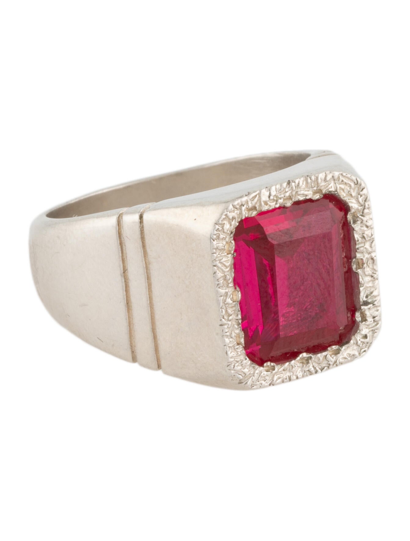 Bleue Burnham Synthetic Ruby Signet Ring - Sterling Silver Signet Ring ...