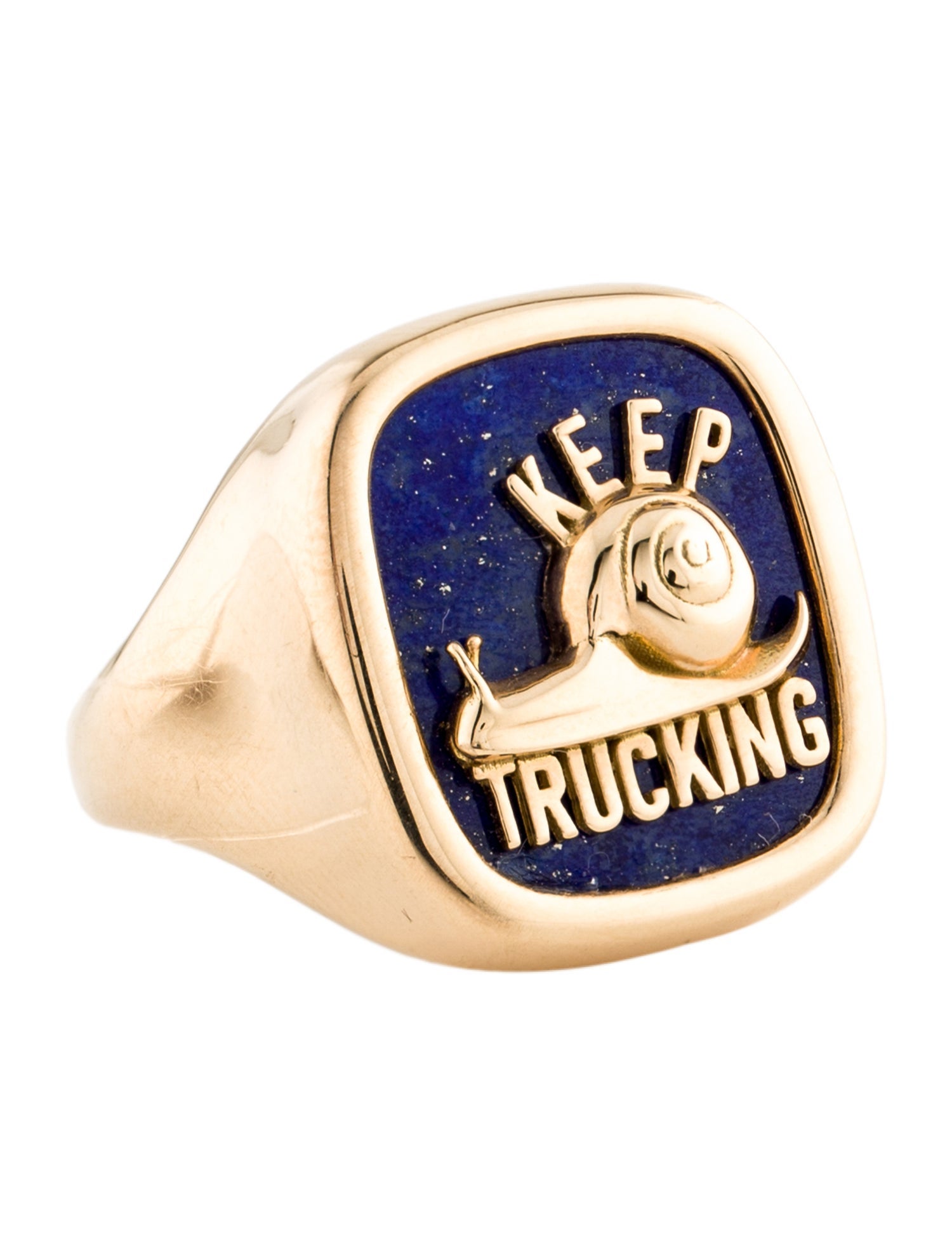 Brent Neale 18K Lapis Lazuli 'Keep Trucking' Signet Ring - 18K Yellow ...