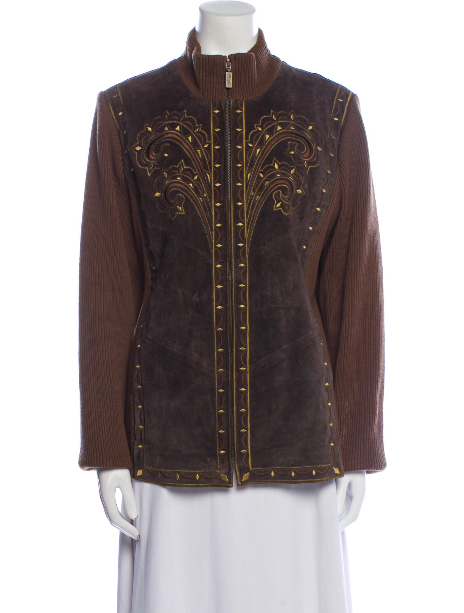 Bob Mackie Leather Printed Denim Jacket - Brown Jackets, Clothing ...