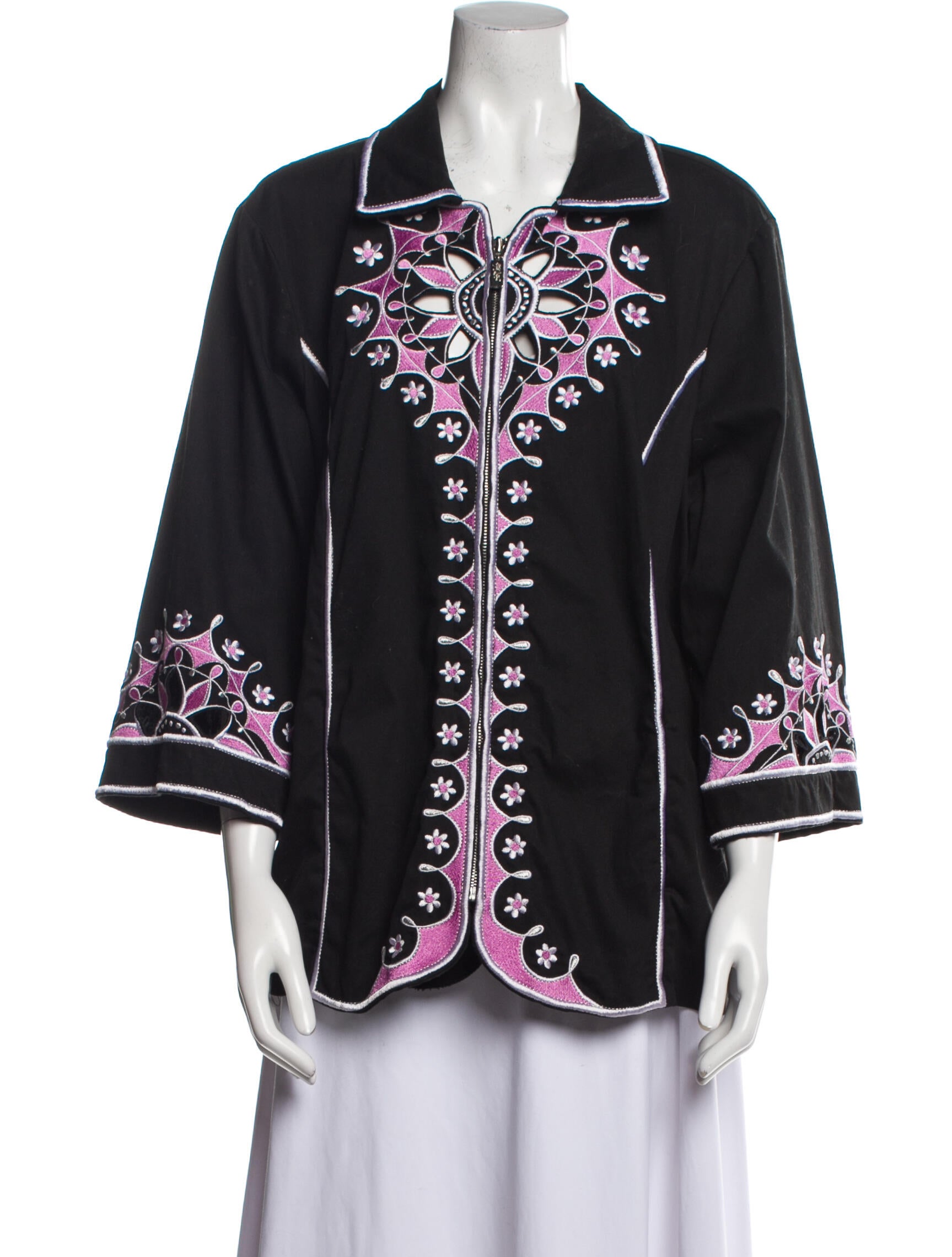 Bob Mackie Floral Print Jacket - Black Jackets, Clothing - BOBMA22758 ...
