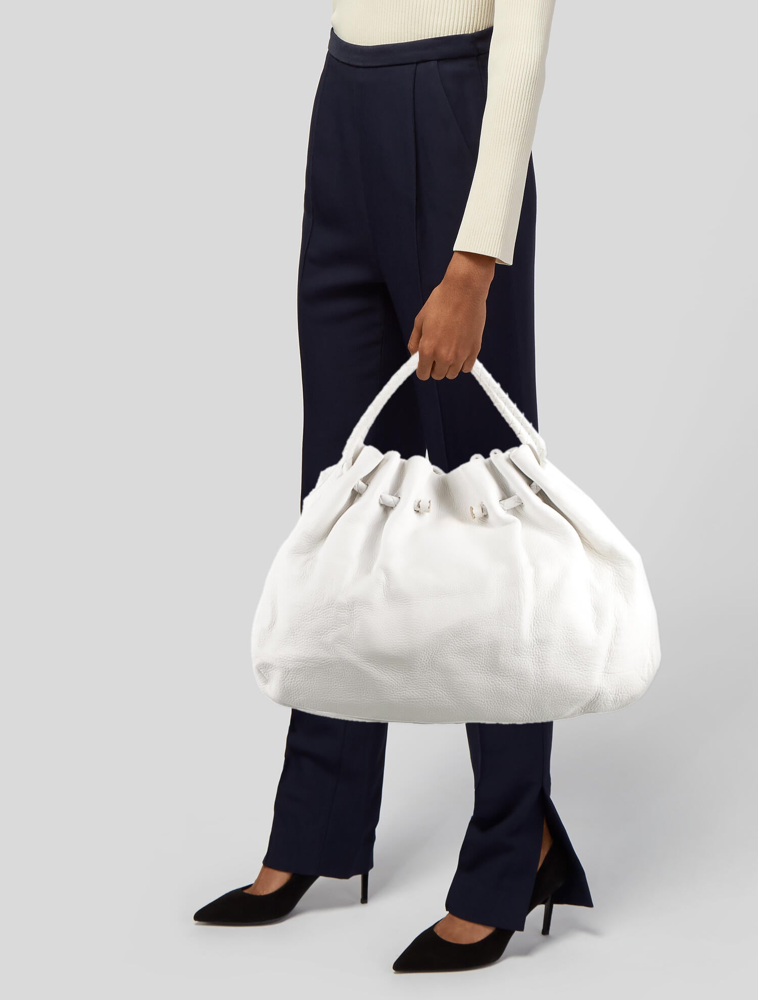 Bottega Veneta Leather Intrecciato Handle Bag - White Handle Bags ...