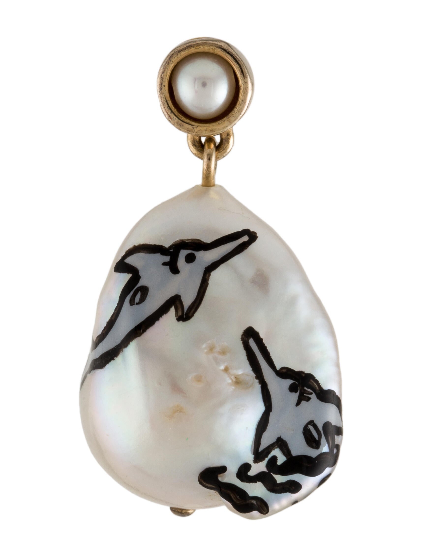 Bottega Veneta Pearl Dolphin Drop Earring - 18K Yellow Gold-Plated Drop ...