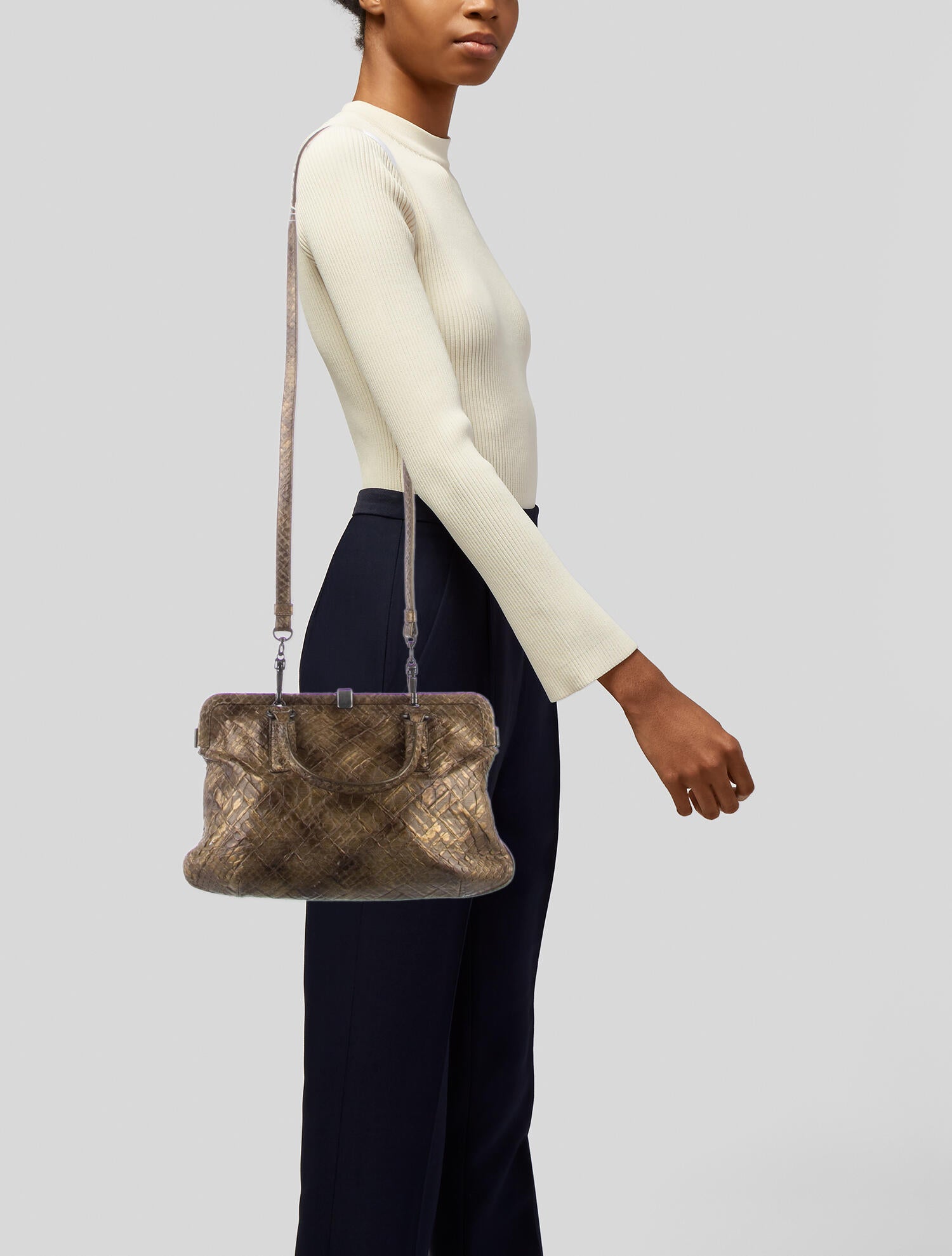 Bottega Veneta Python Metallic Articulated Frame Handle Bag - Brown ...