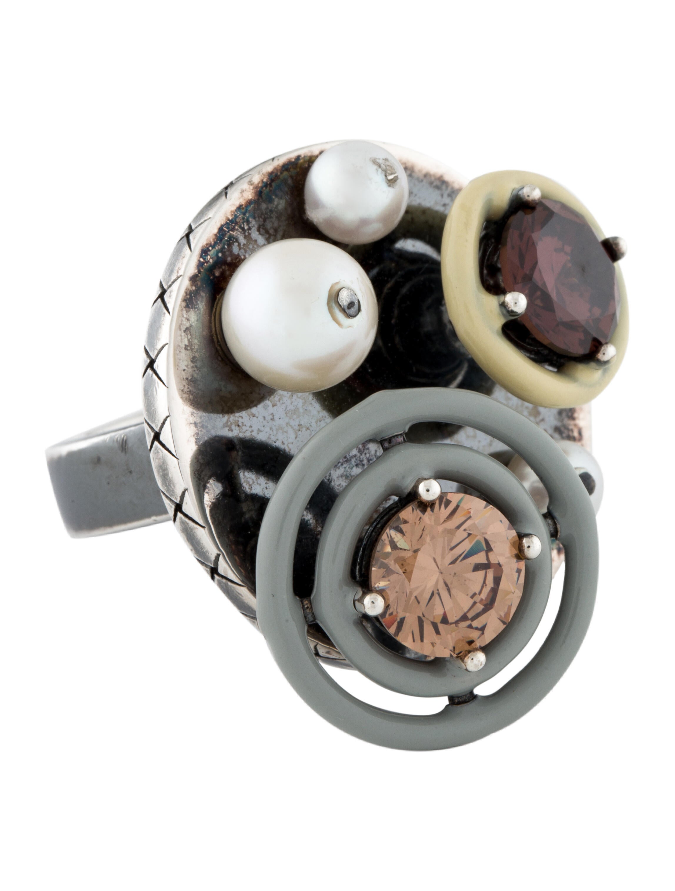 Bottega Veneta Crystal & Faux Pearl Cocktail Ring - Sterling Silver ...