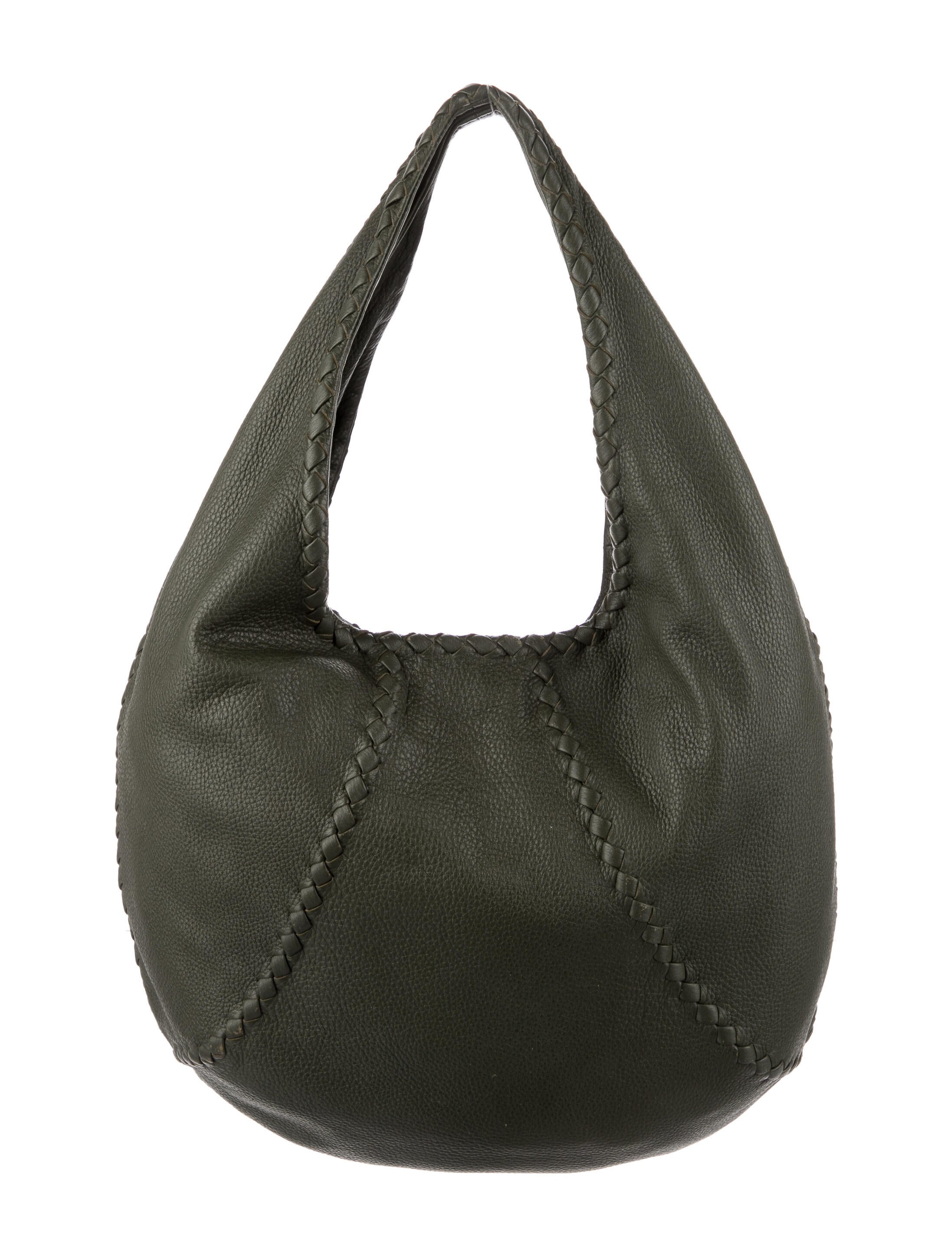 Bottega Veneta Large Intrecciato-Trimmed Cervo Hobo - Green Hobos ...