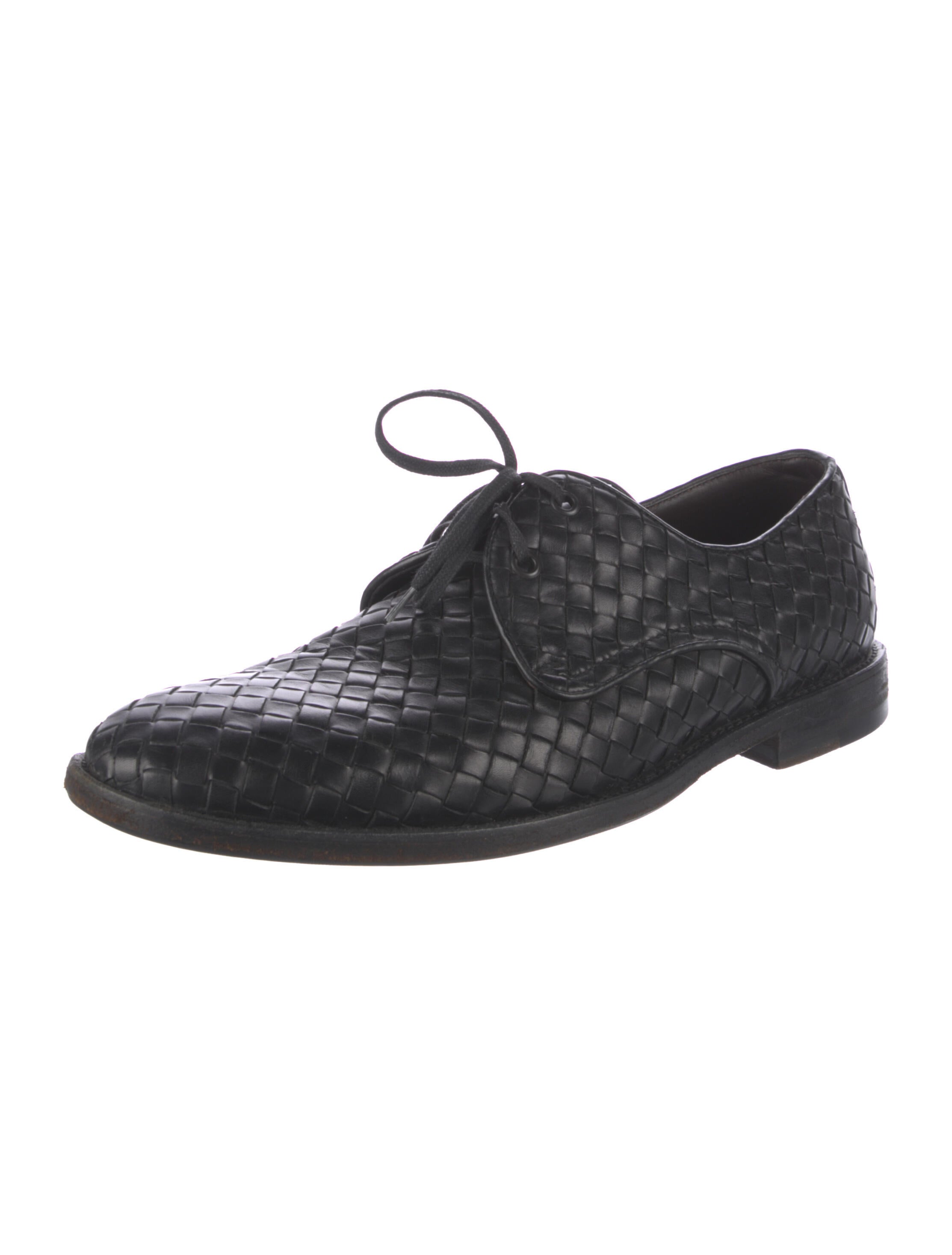 Bottega Veneta Intrecciato Weave Leather Derby Shoes - Black Oxfords ...