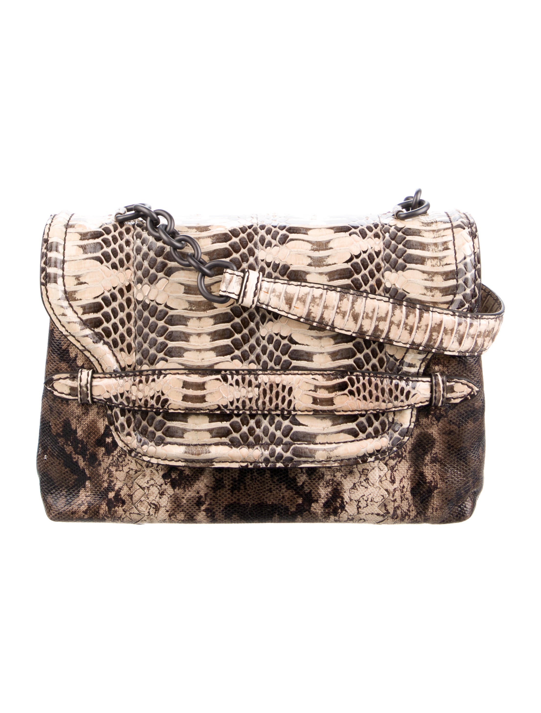 Bottega Veneta Karung & Water Snake Flap Bag - Brown Shoulder Bags ...