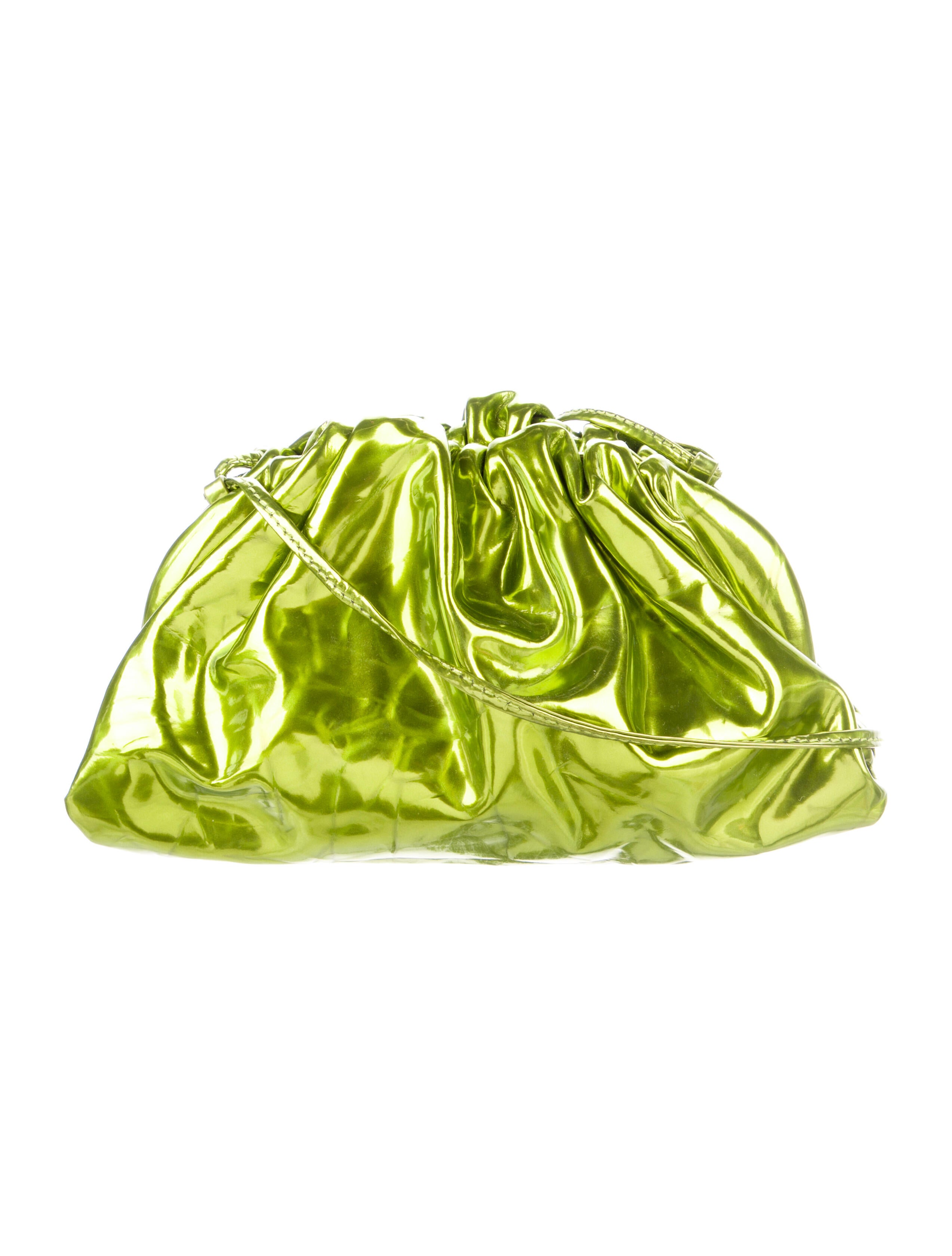 Bottega Veneta MIni Metallic Pouch - Green Clutches, Handbags ...