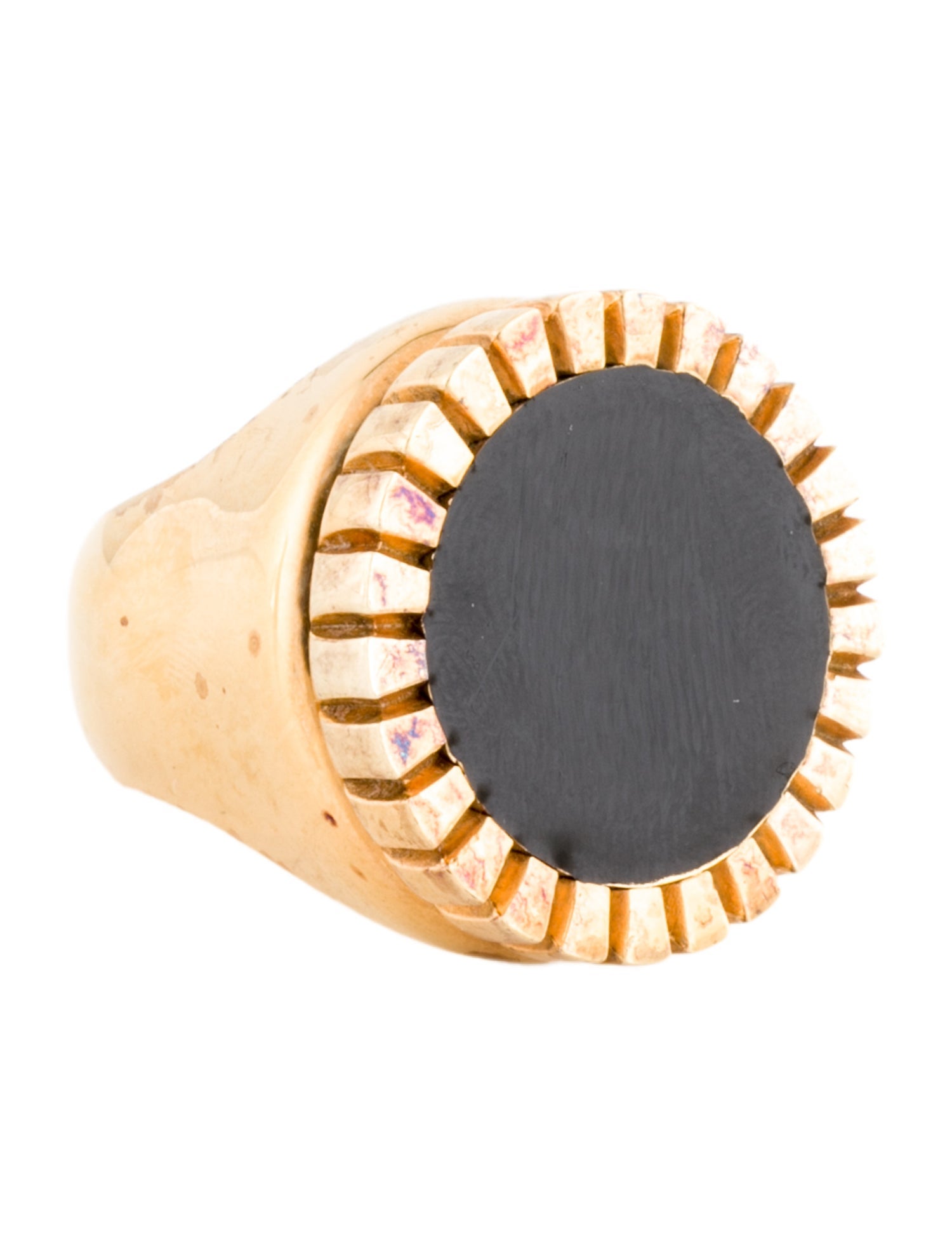 Bottega Veneta Enamel Signet Ring - Black, 18K Yellow Gold-Plated ...